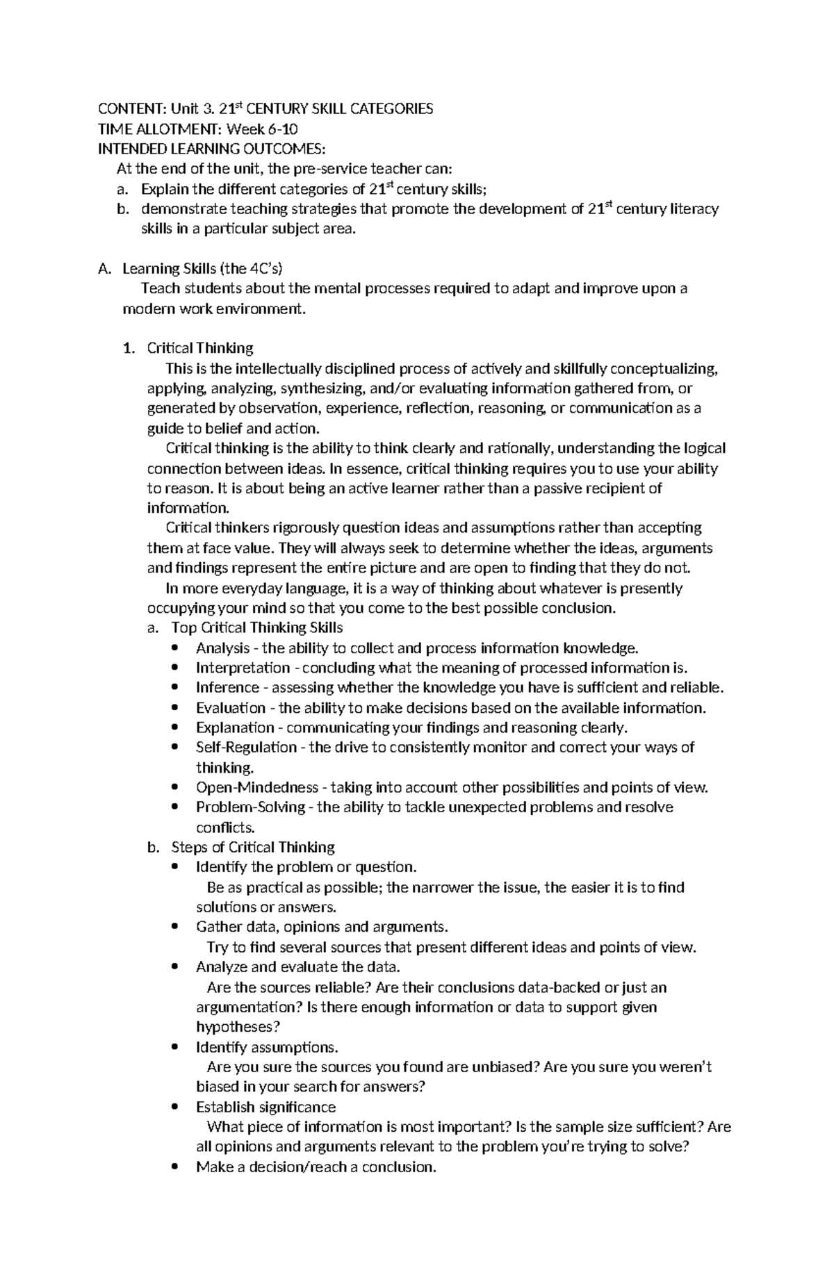 21st CENTURY SKILLS: SOCIAL & EMOTIONAL LITERACY UNIT 4 - Studocu