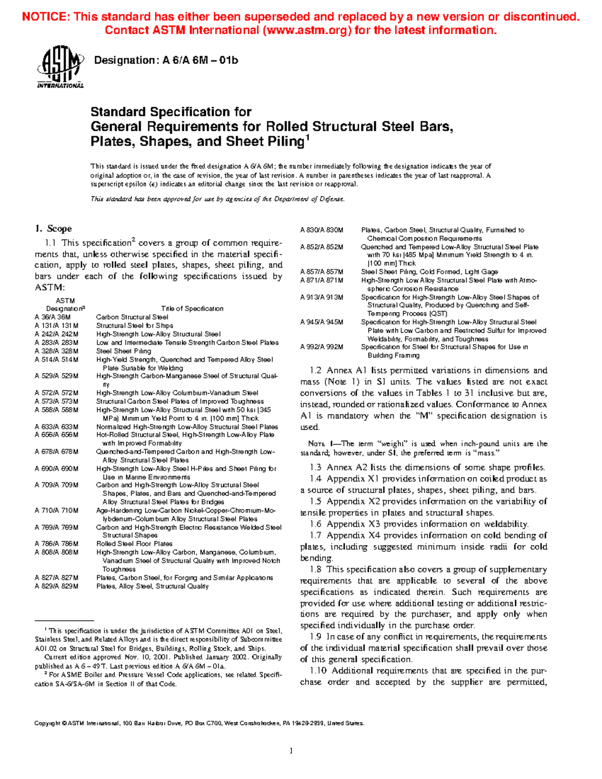 ASTM A 6M 01b Standard Specification for Structural Steel Products ...