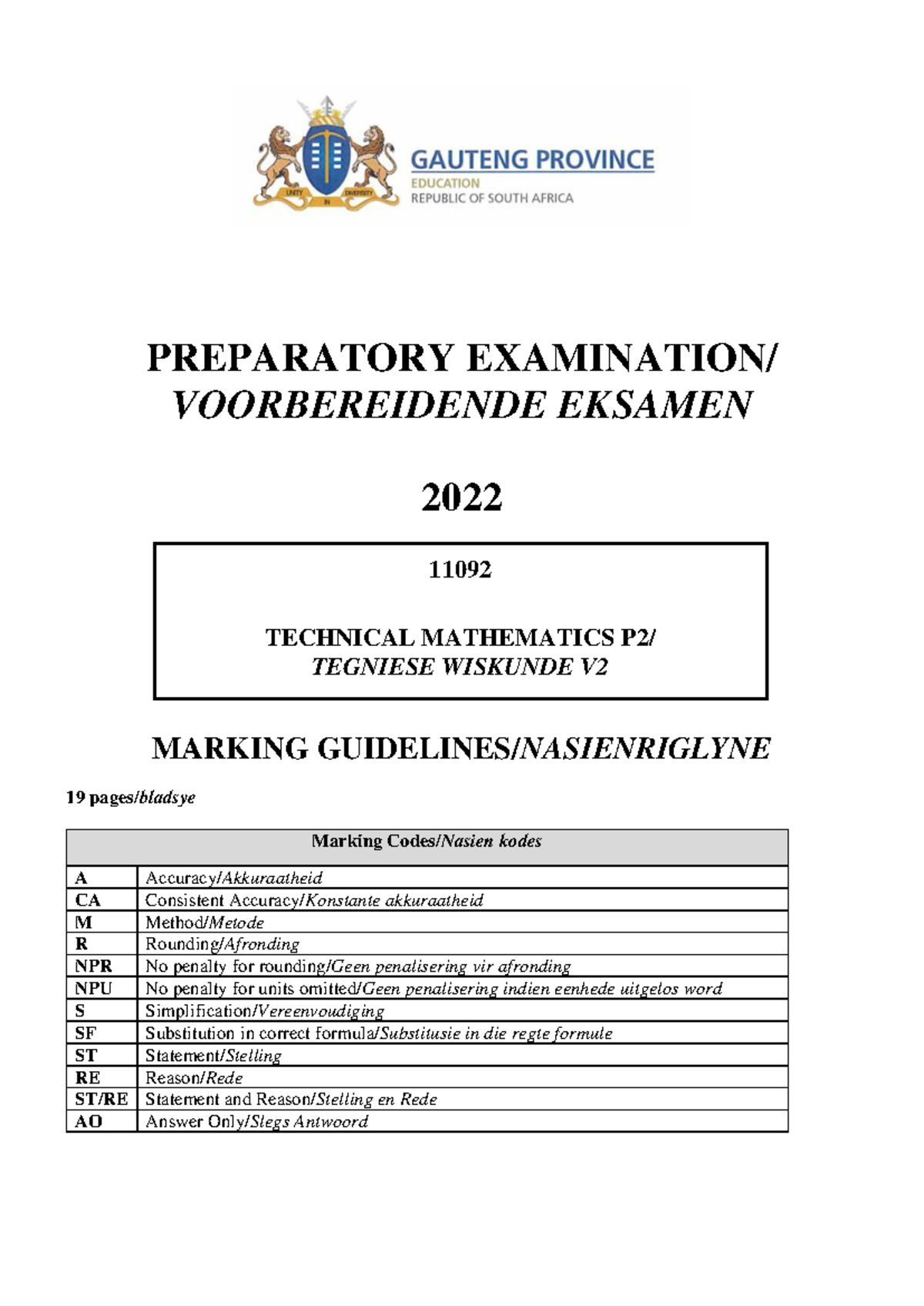 Grade 12 NSC Technical Mathematics P2 September 2022 Exam Marking ...