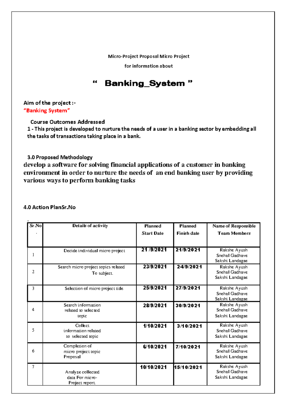 SEN Microproject Proposal: Banking System Design and Implementation - Studocu