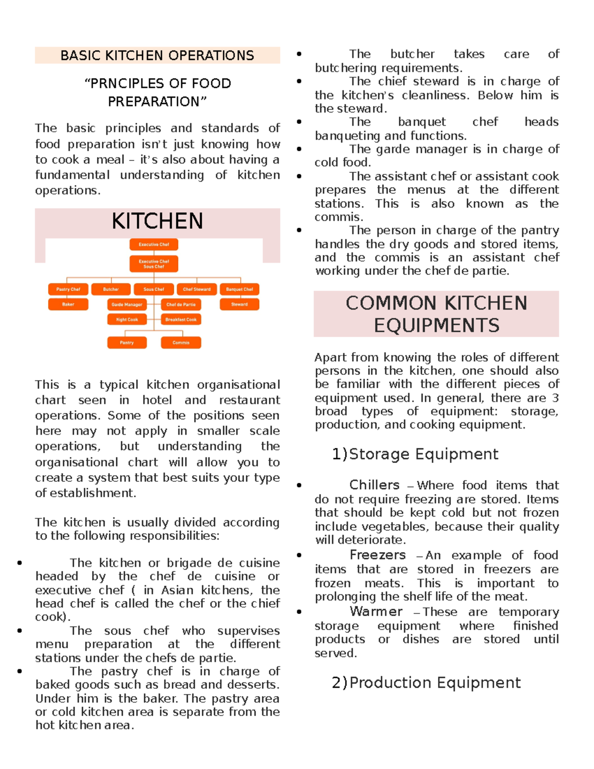 Basic Kitchen Operations - BASIC KITCHEN OPERATIONS “PRNCIPLES OF FOOD ...