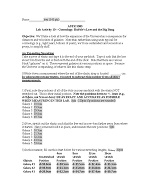 Lab9 HR Diagram Lab key - Answers to lab - Name key (53 pnts)_____ ASTR 1000 Lab Activity 9 – H ...