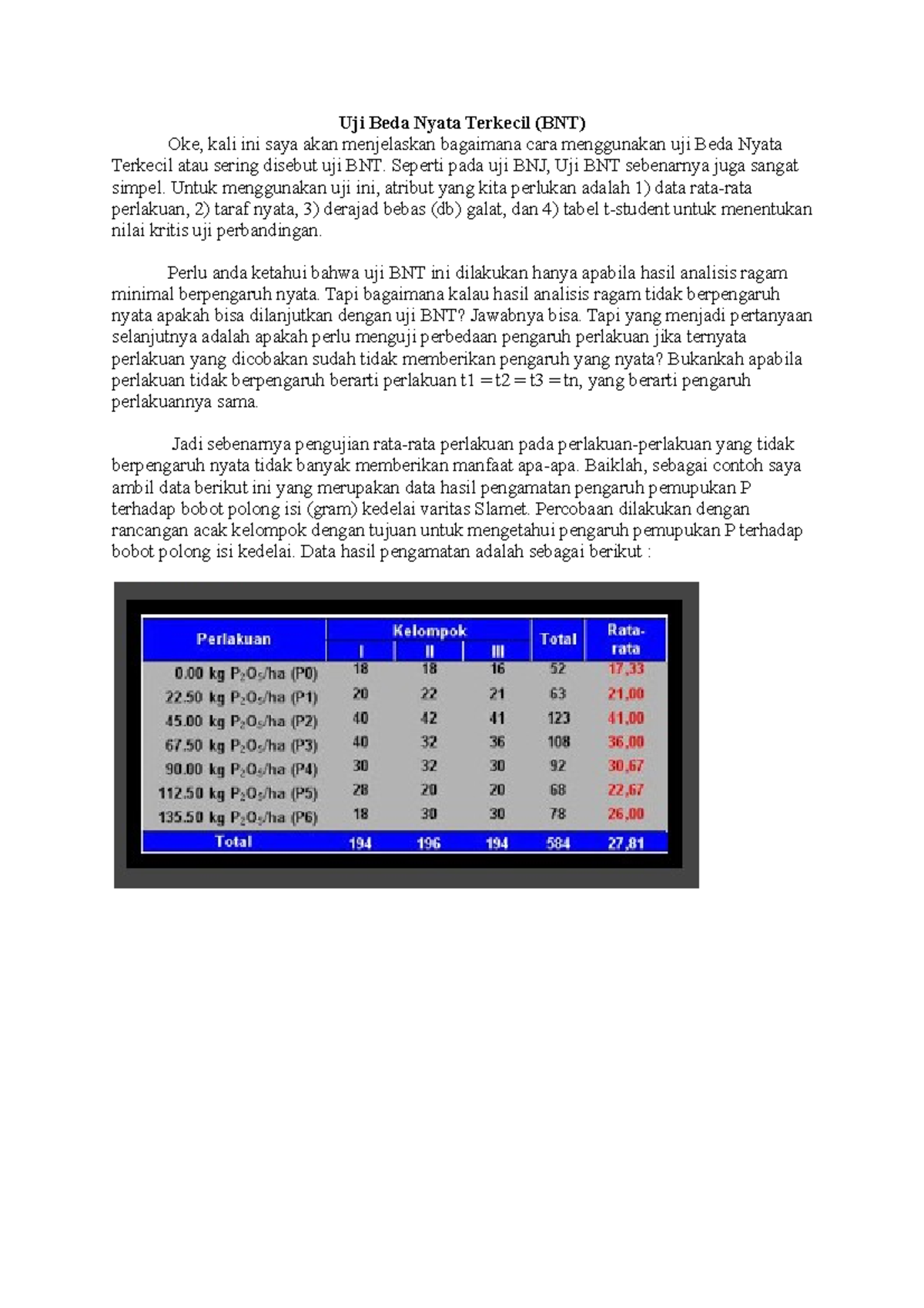 Panduan Lengkap Uji Beda Nyata Terkecil (BNT) dalam Statistika - Studocu