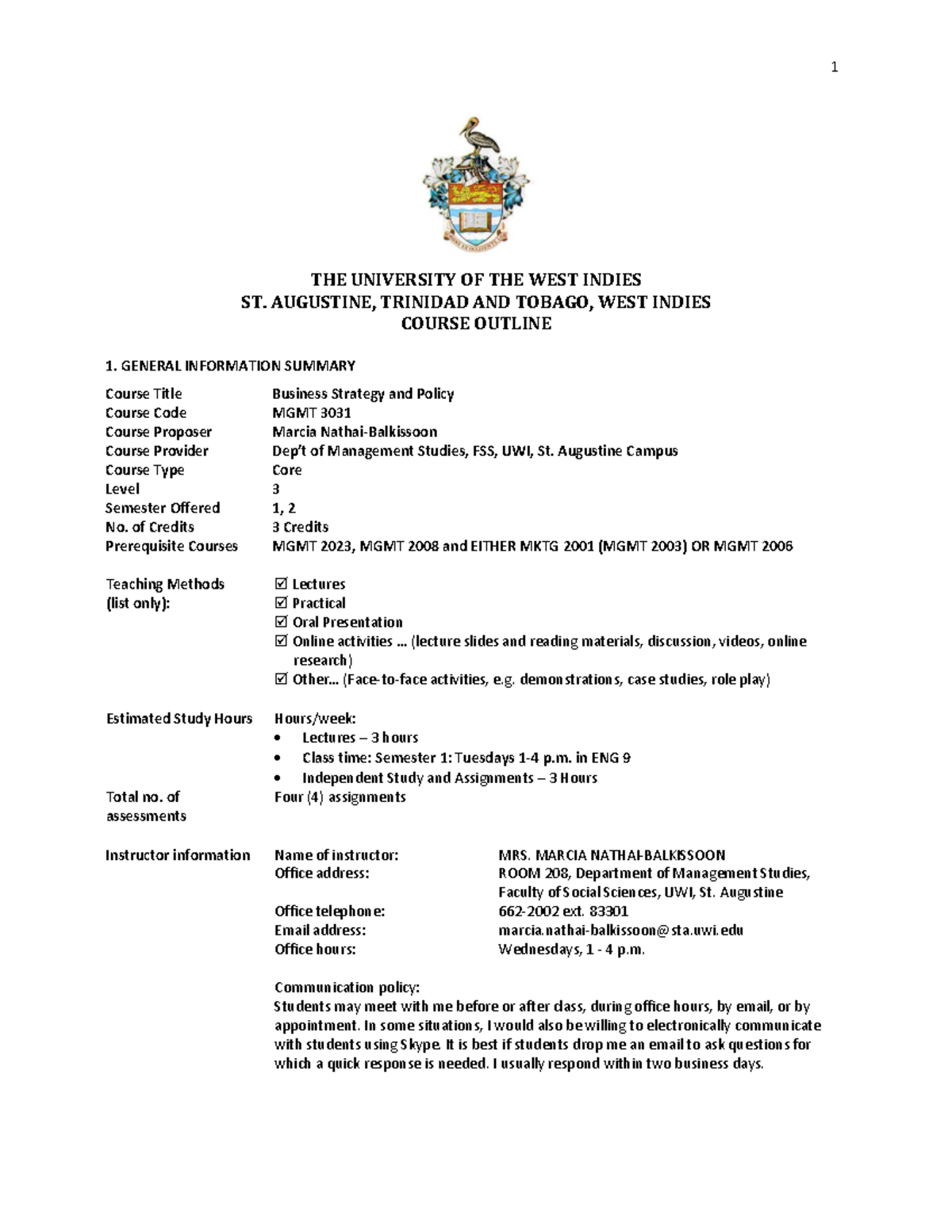 MGMT 3031 - Business Strategy and Policy Course Outline 2022-23 - Studocu