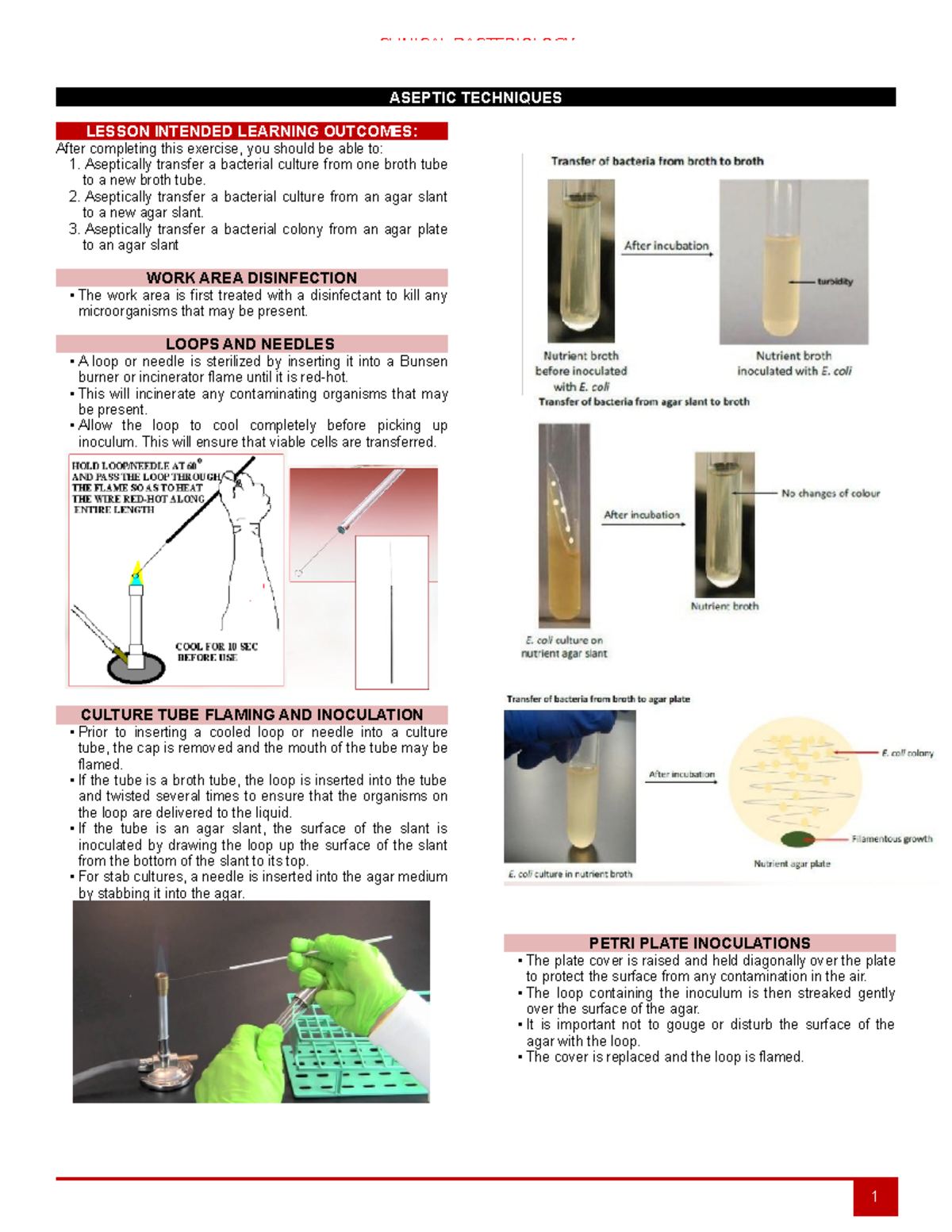 BACT-LAB - Midterm - Aseptic Techniques & Culture Transfer Notes - Studocu