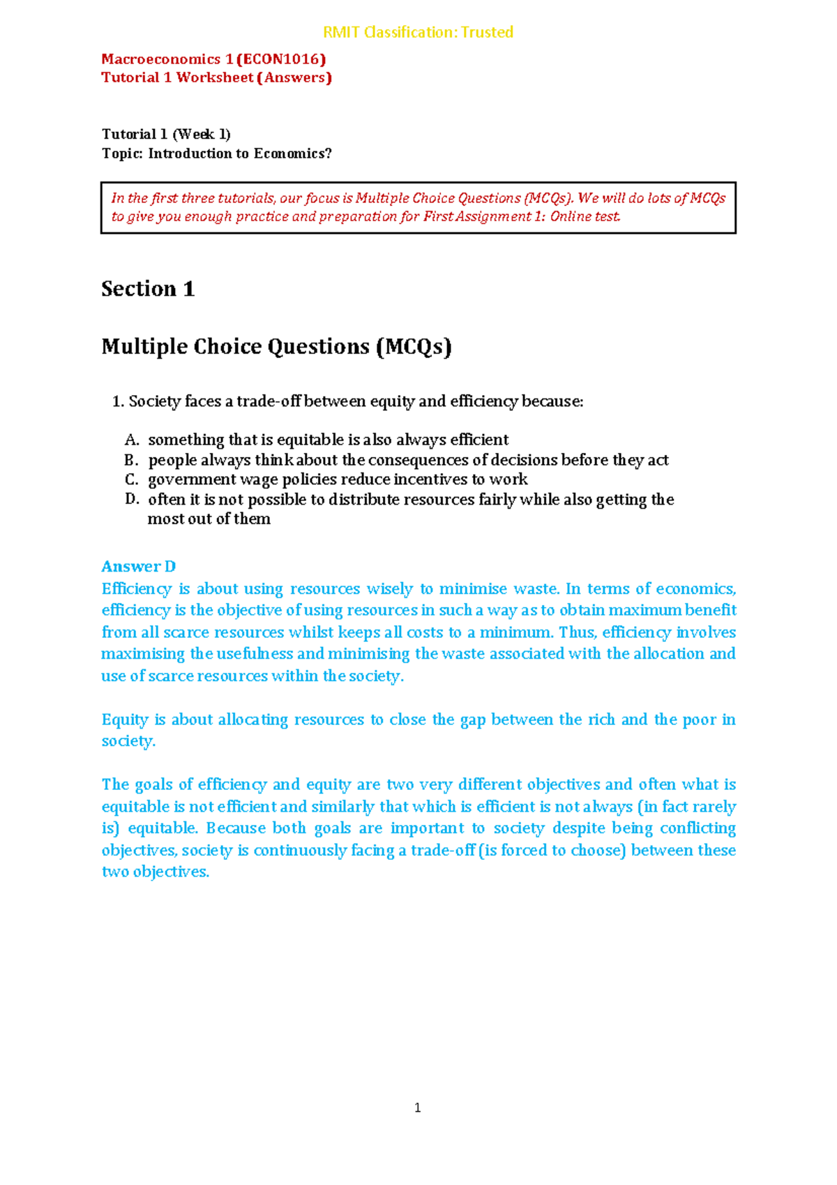 Macro 1 (ECON1016) Tutorial Worksheet Answers - Week 1 Analysis - Studocu
