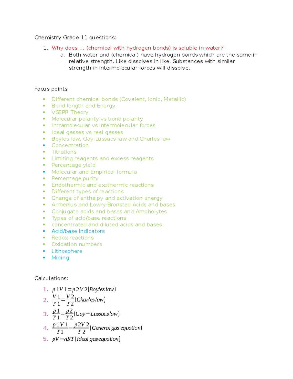 Chemistry P2 G11 Final Exam Summary Notes - Studocu