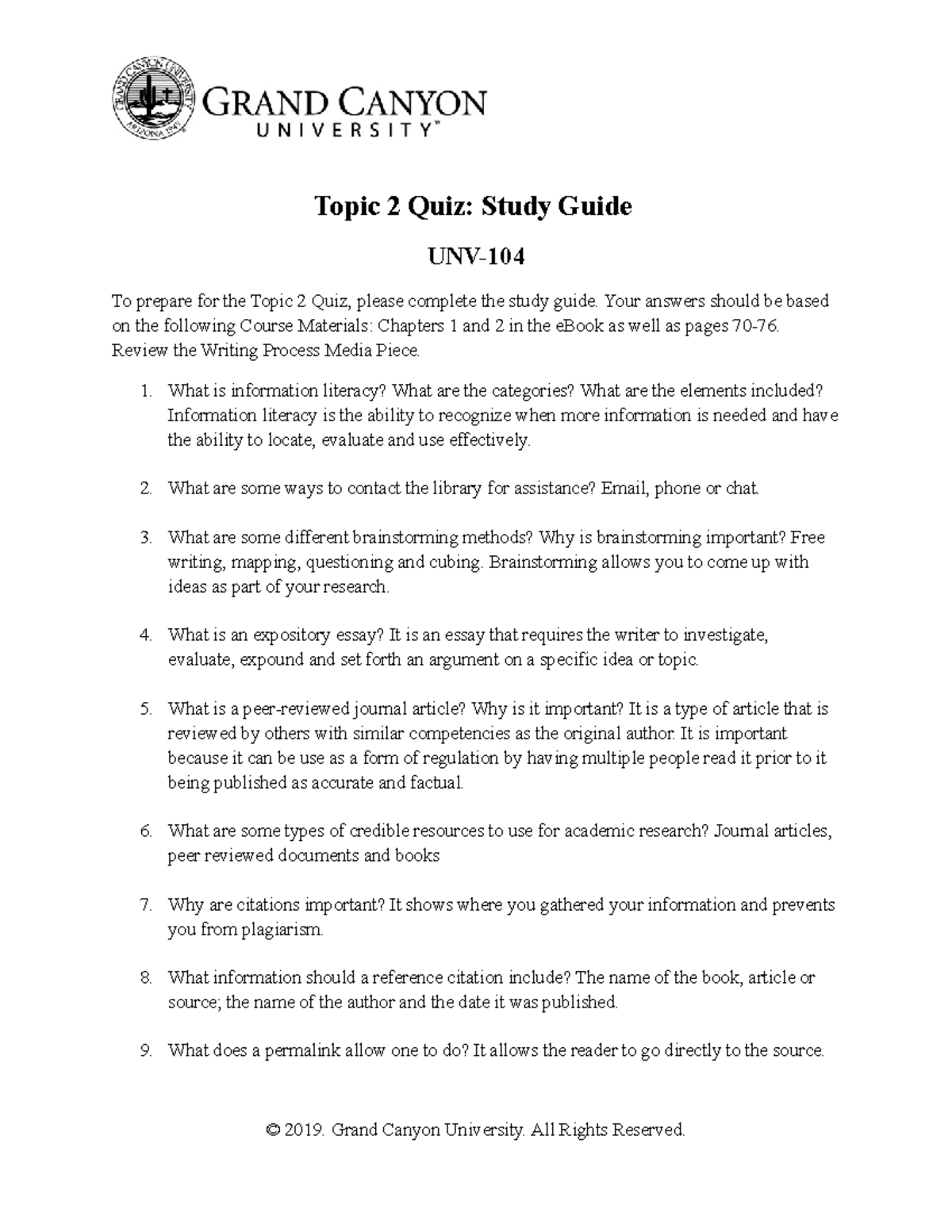 UNV-104-RS-Topic 2 Quiz Study Guide and Review Notes - Studocu
