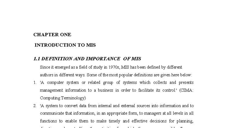 Introduction to Management Information Systems (MIS) - Chapter 1 - Studocu