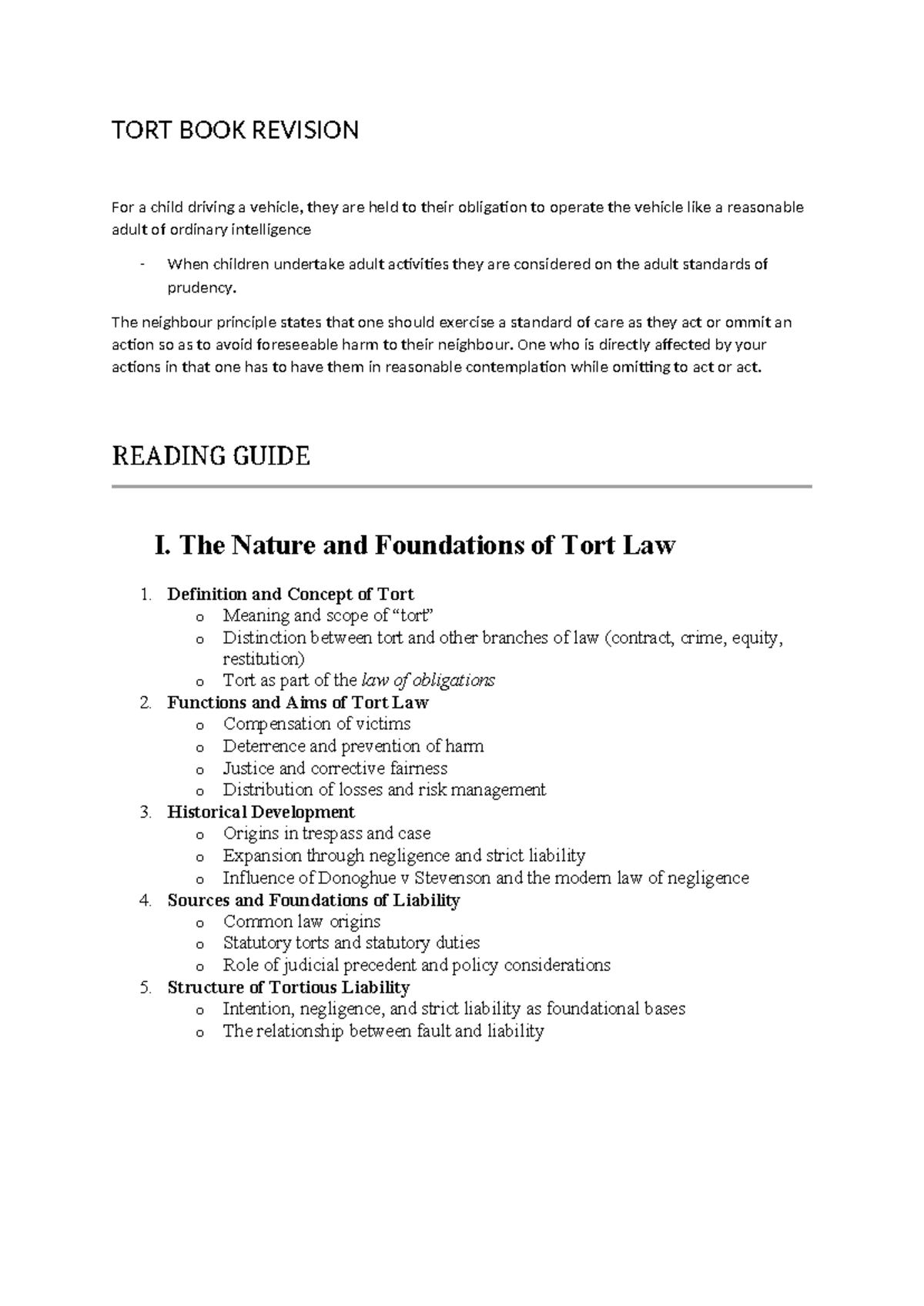 TORT 101: Comprehensive Revision Guide on Tort Law Principles - Studocu