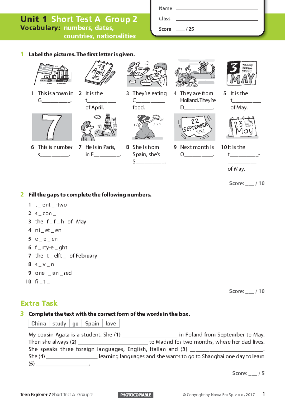 Teen Explorer 7, Unit 1-4 Short Tests A, Group 2 - Studocu