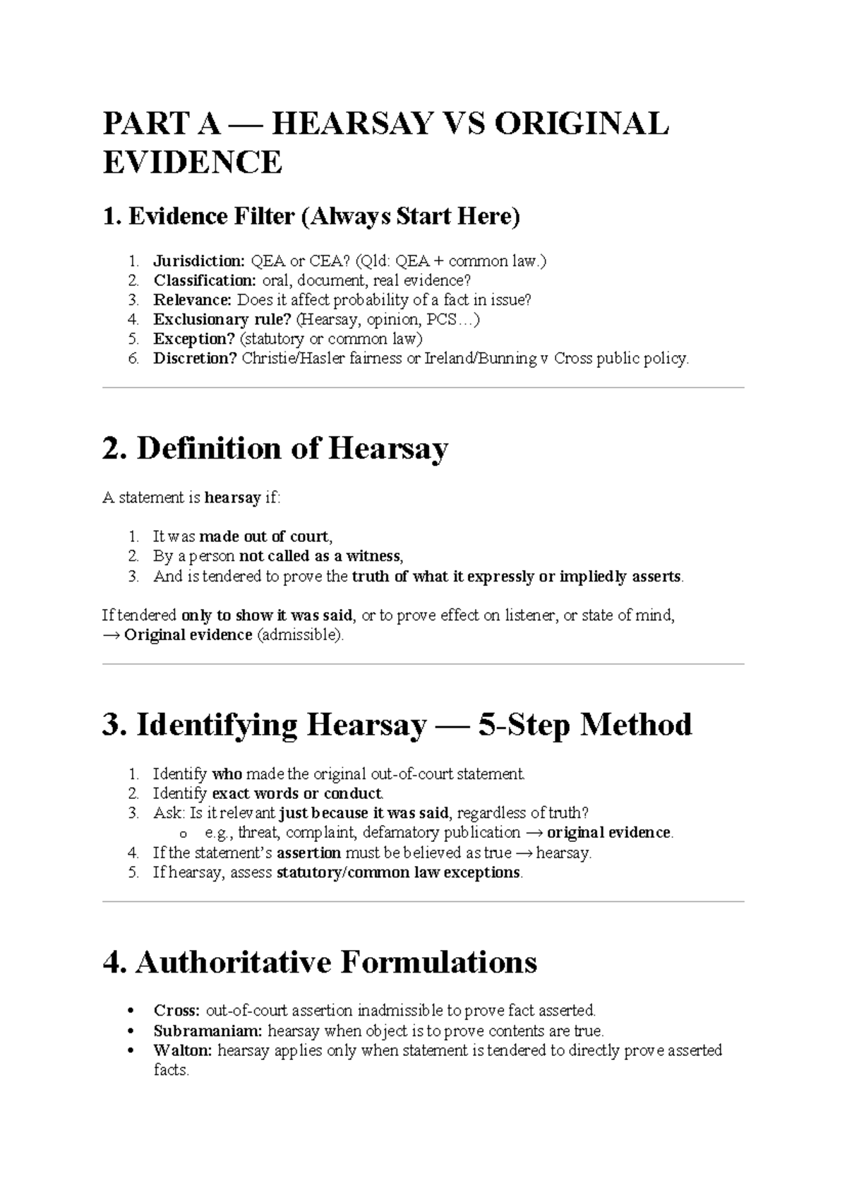 QEA 2023: Hearsay vs Original Evidence - Week 4 Summary Notes - Studocu