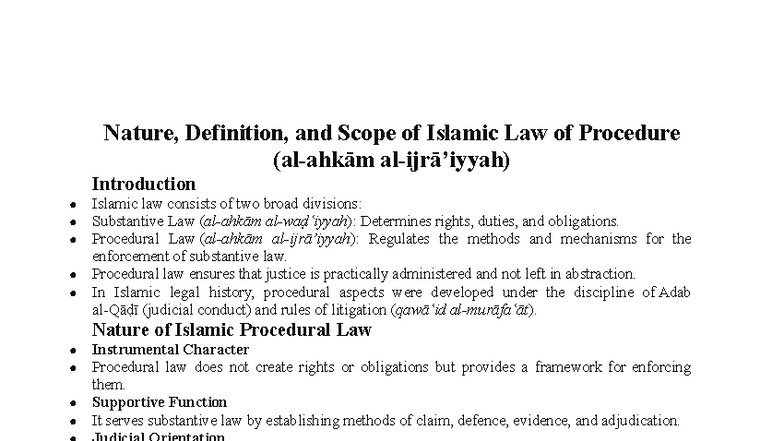 Islamic Law of Procedure: Nature, Definition, and Scope (ILP Notes#1 ...