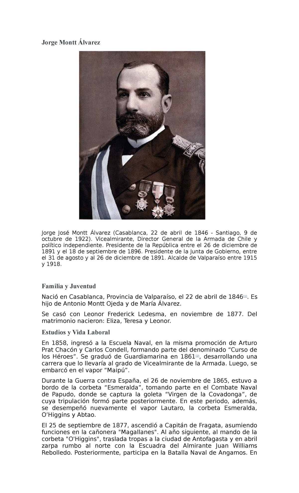 Presidentes de Chile: Jorge Montt y su Legado (Final Exam) - Studocu