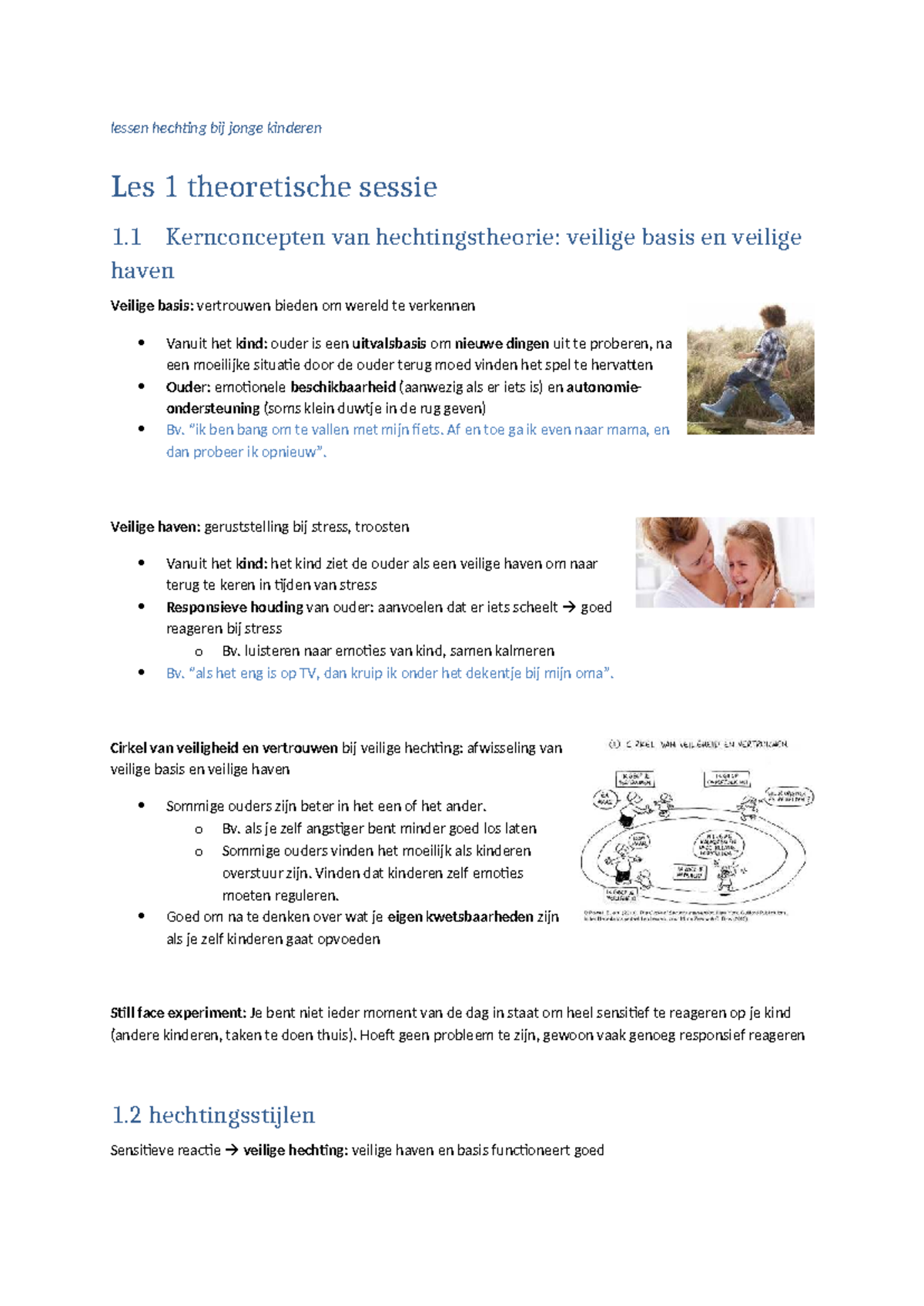 Hechting bij Jonge Kinderen: Les 1 - Theoretische Kernconcepten - Studocu