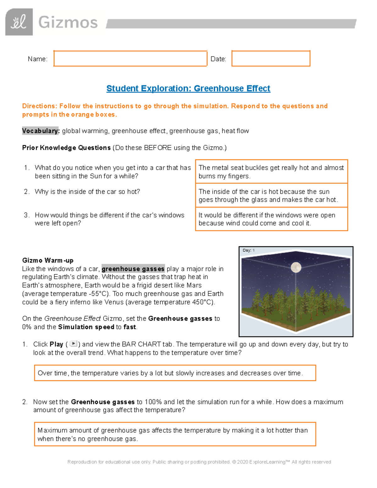 Greenhouse Gasses Gizmos - Name: Lena Seo Date: 10/31/ Student ...