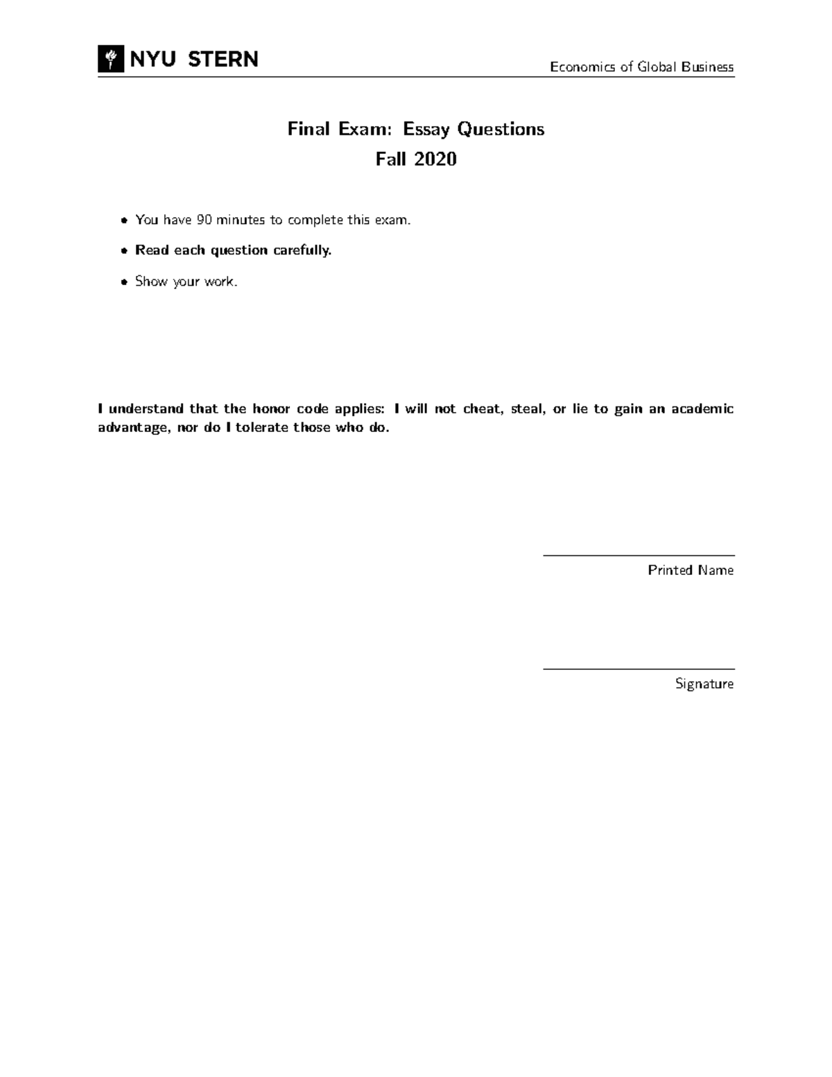 Egb final 2020 - Economics of Global Business Final Exam: Essay ...