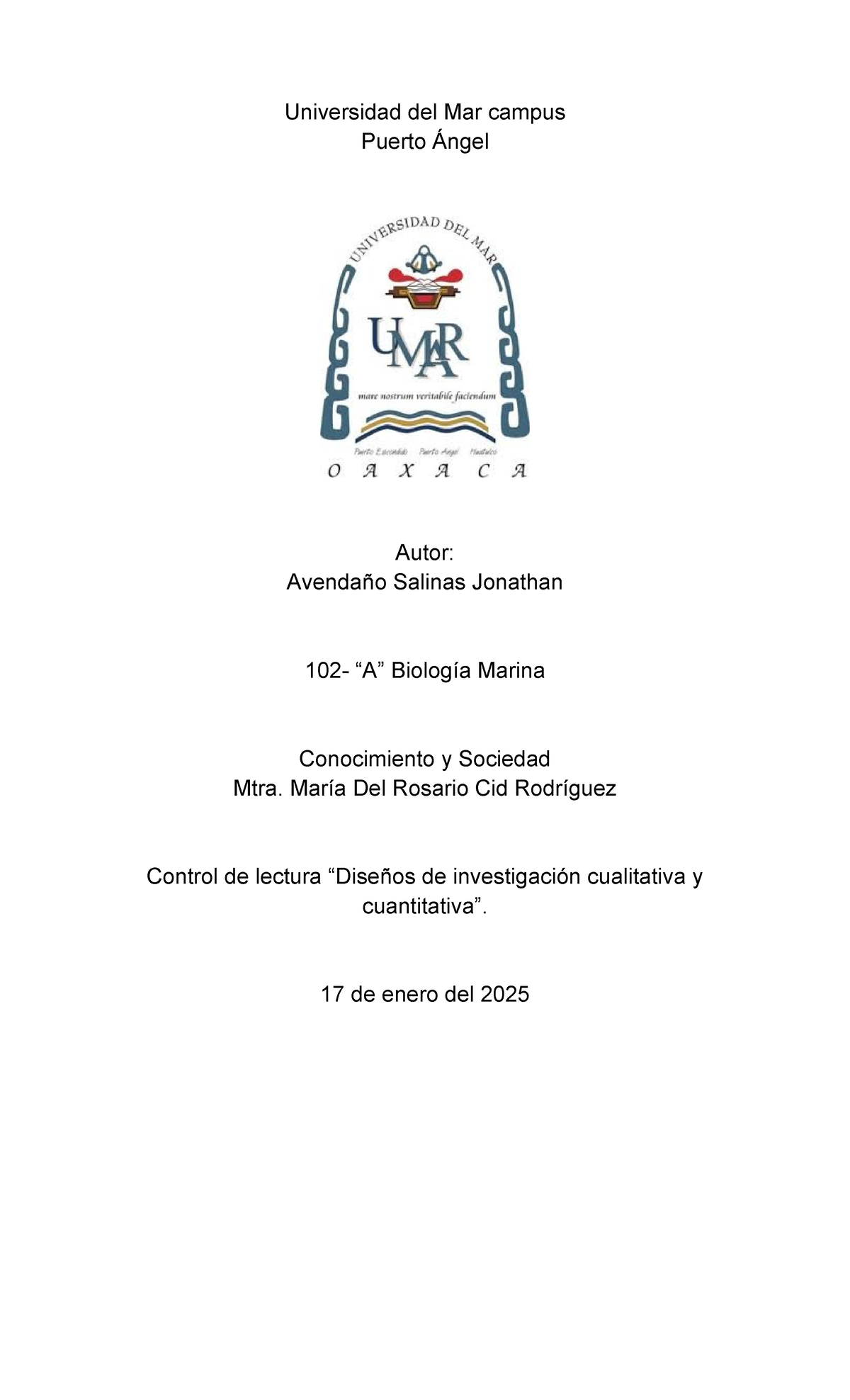 Reporte de lectura - Universidad del Mar campus Puerto Ángel Autor ...