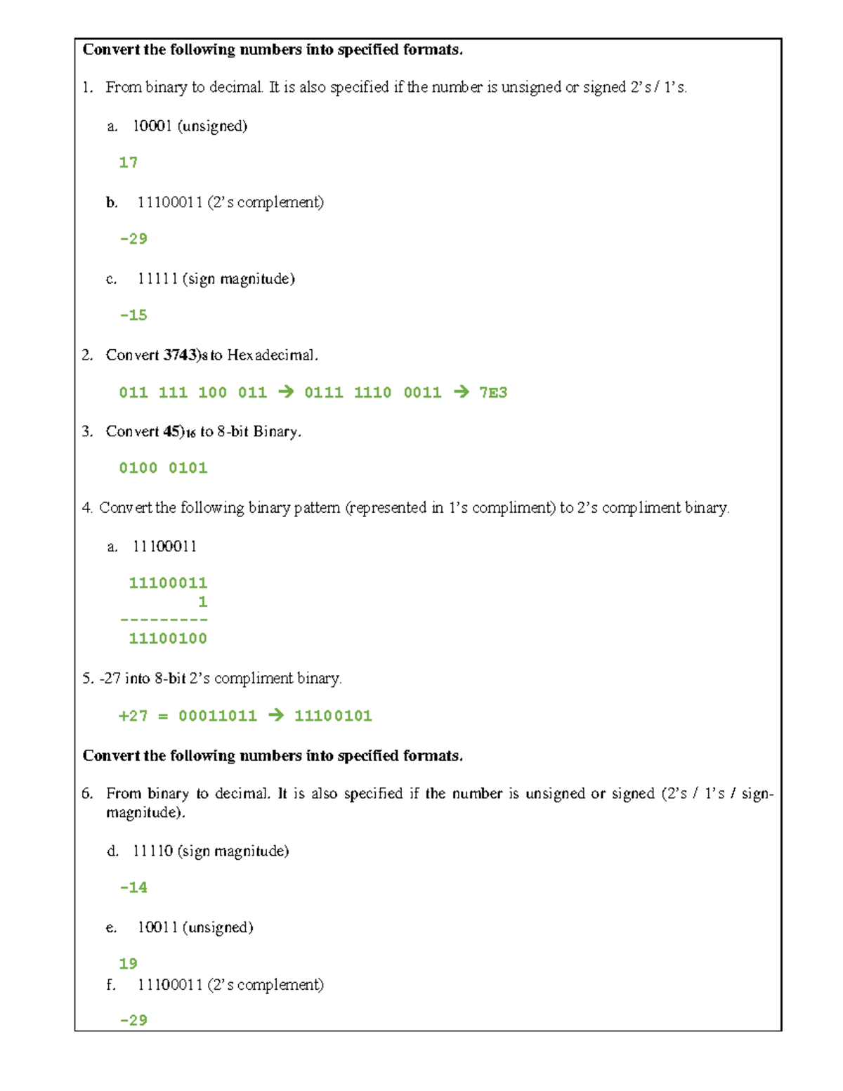 Risc V Programming Exercises And Conversions In Computer Architecture