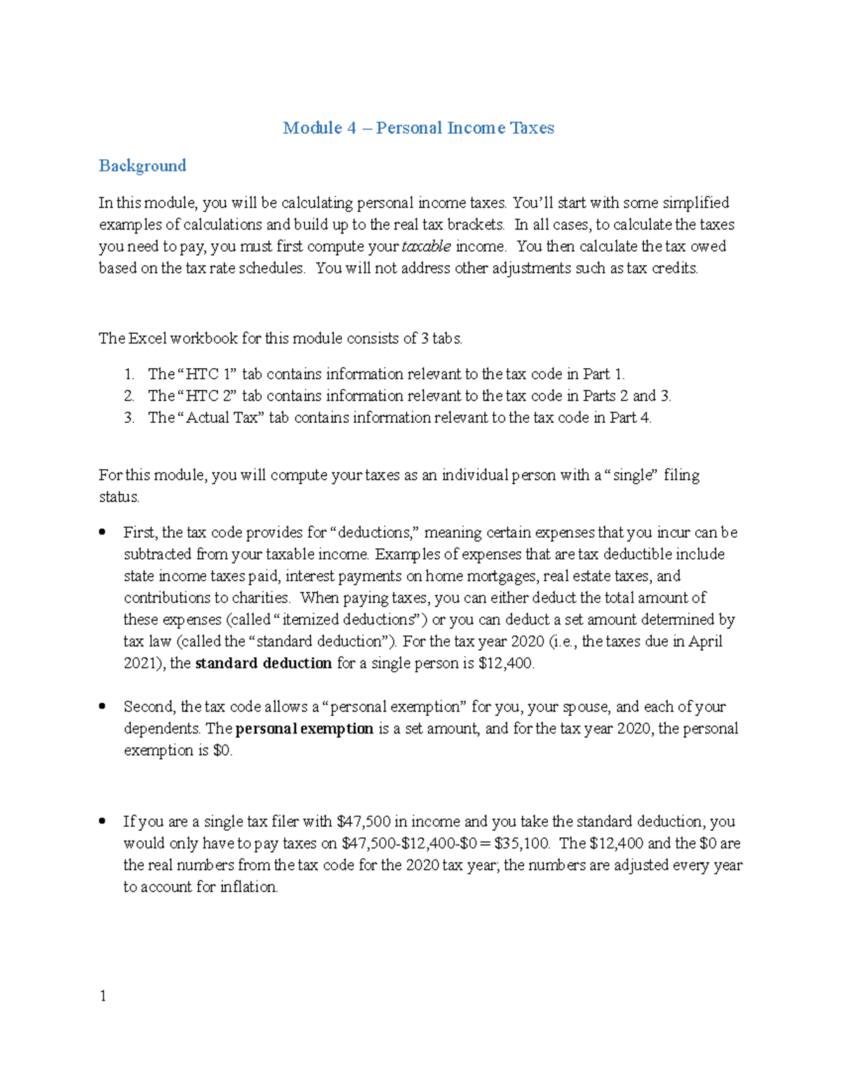 Module 4 Chapter-F2F - n/a - Module 4 – Personal Income Taxes Background In this module, you ...