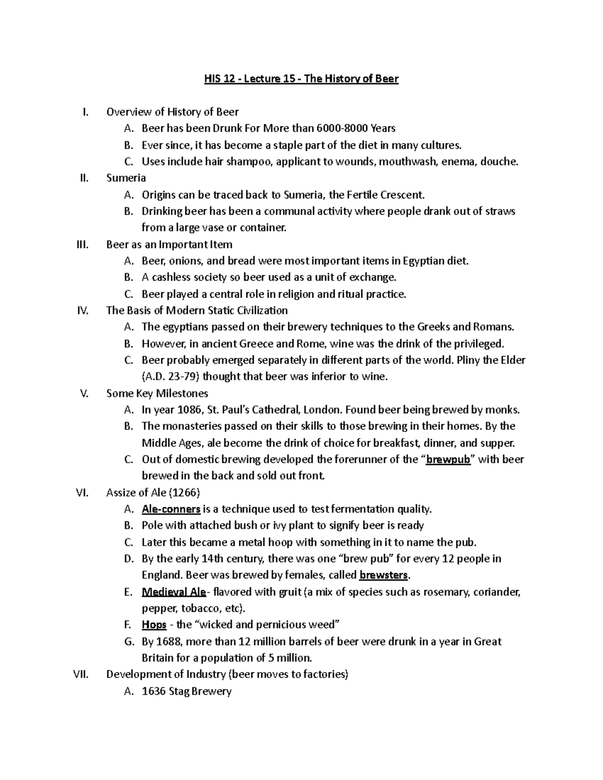 HIS 12 - Lecture 15 - The History of Beer - HIS 12 - Lecture 15 - The ...