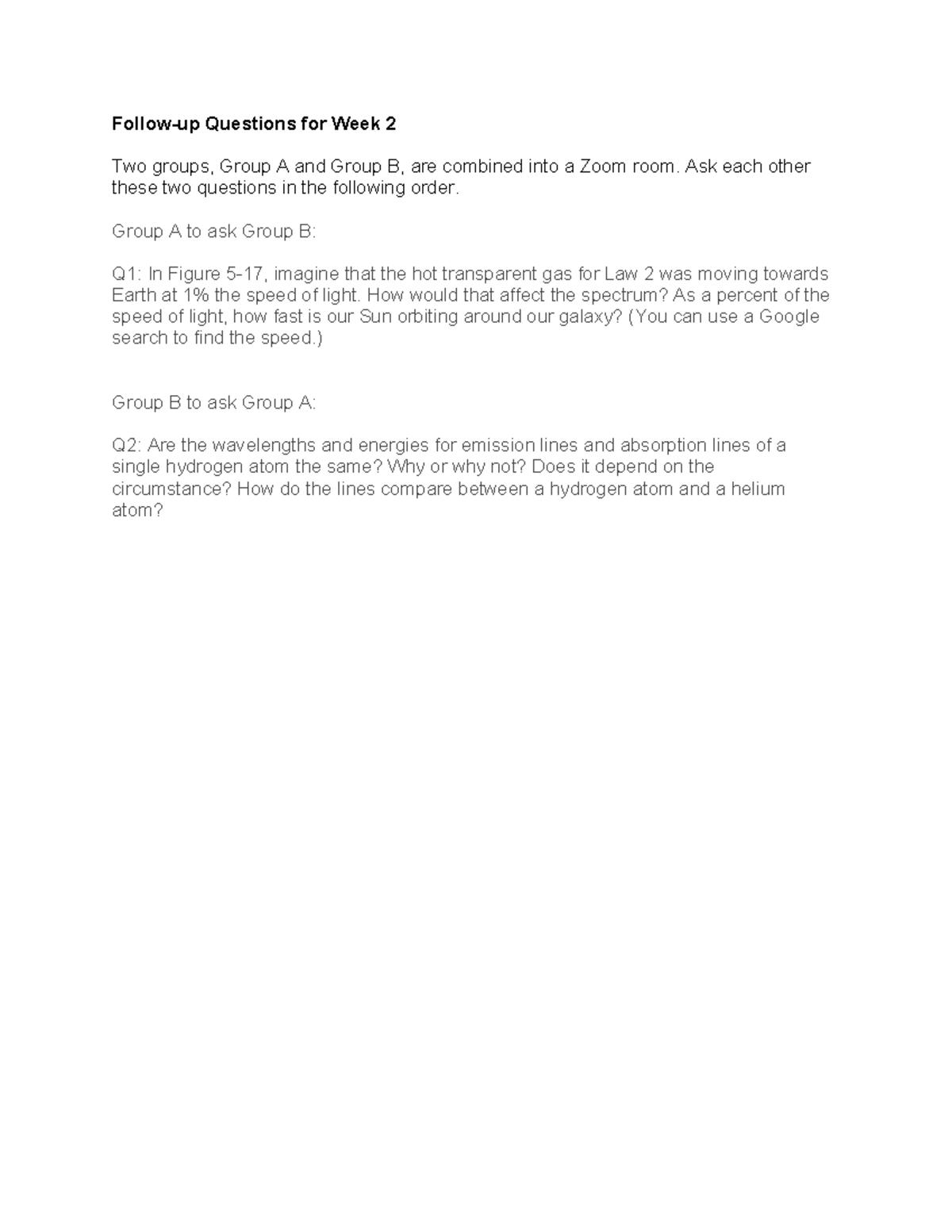 Week 2 Follow-Up Questions for Group A & B Discussion - Studocu