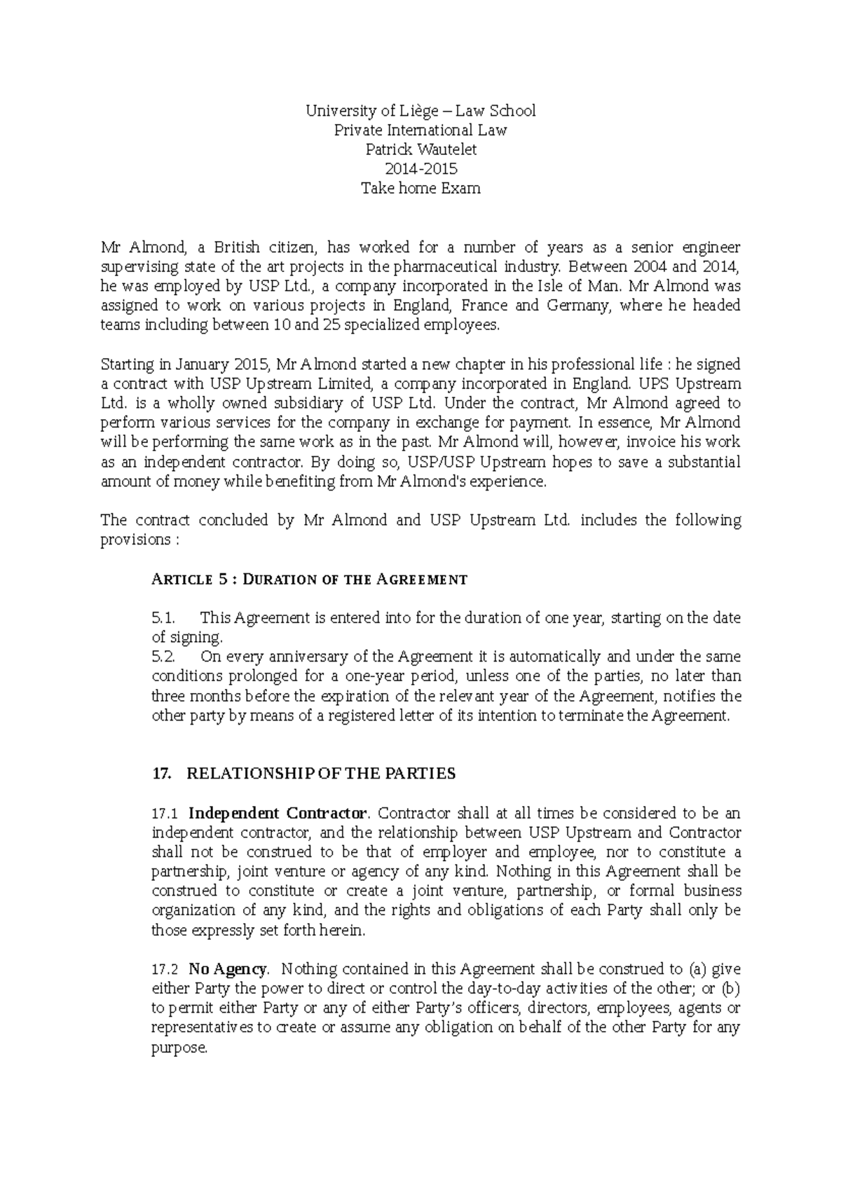 University of Liège Law School Private International Law Take-Home Exam ...