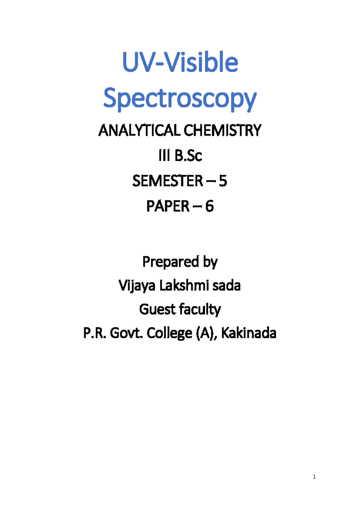 UV-Visible Spectroscopy Notes for Analytical Chemistry III B.Sc ...