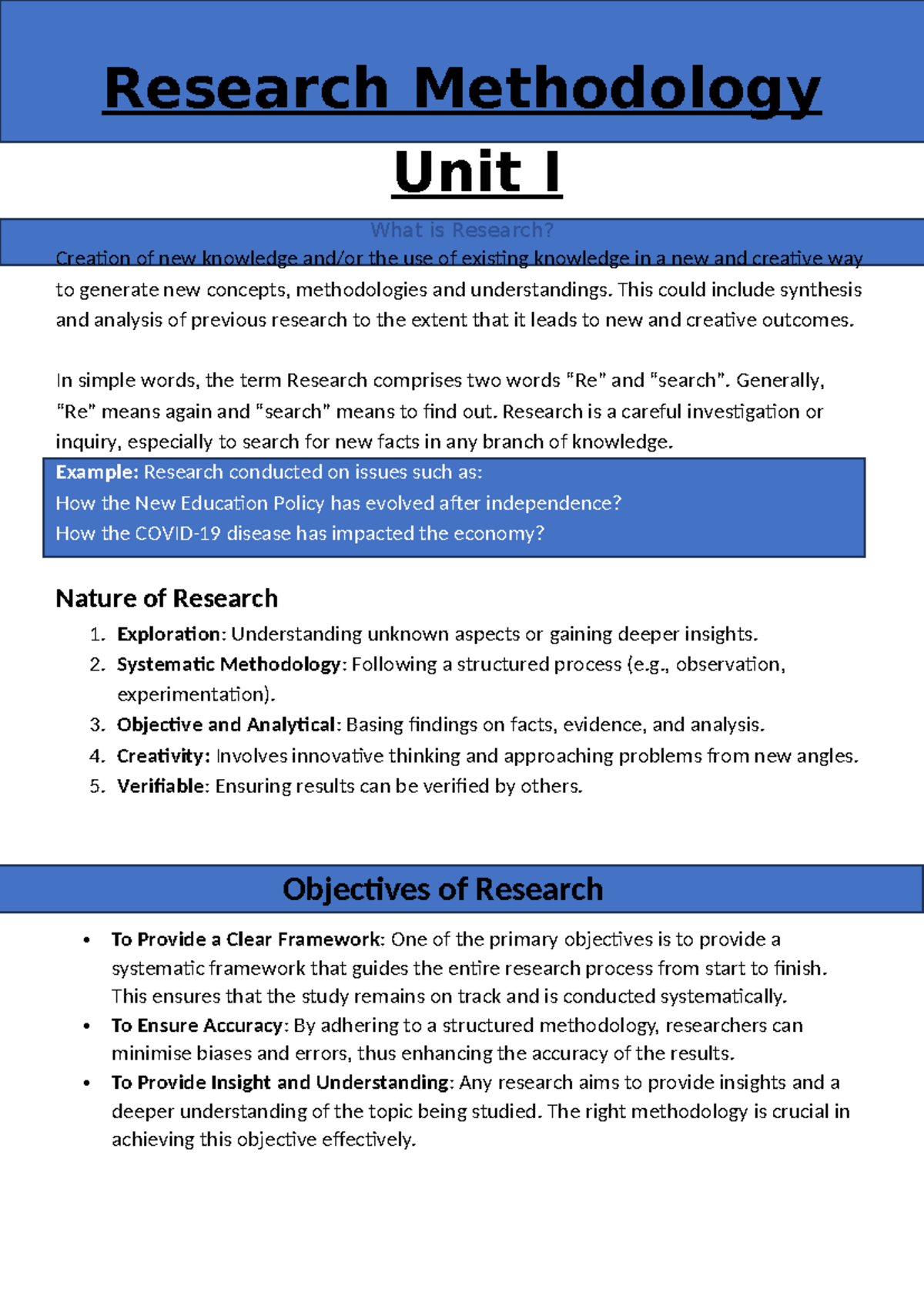 UNIT I Research Methodology Essentials: Overview and Key Concepts - Studocu