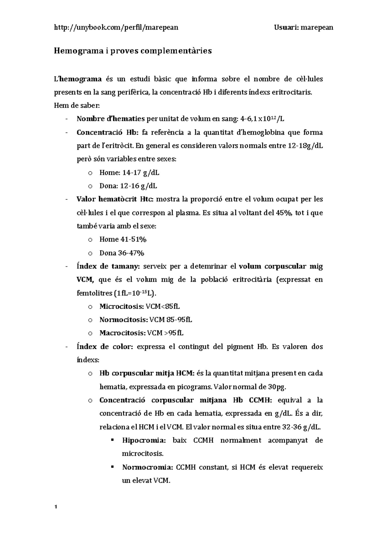 2. Hemograma i proves complementàries - unybook/perfil/marepean Usuari: marepean Hemograma i ...