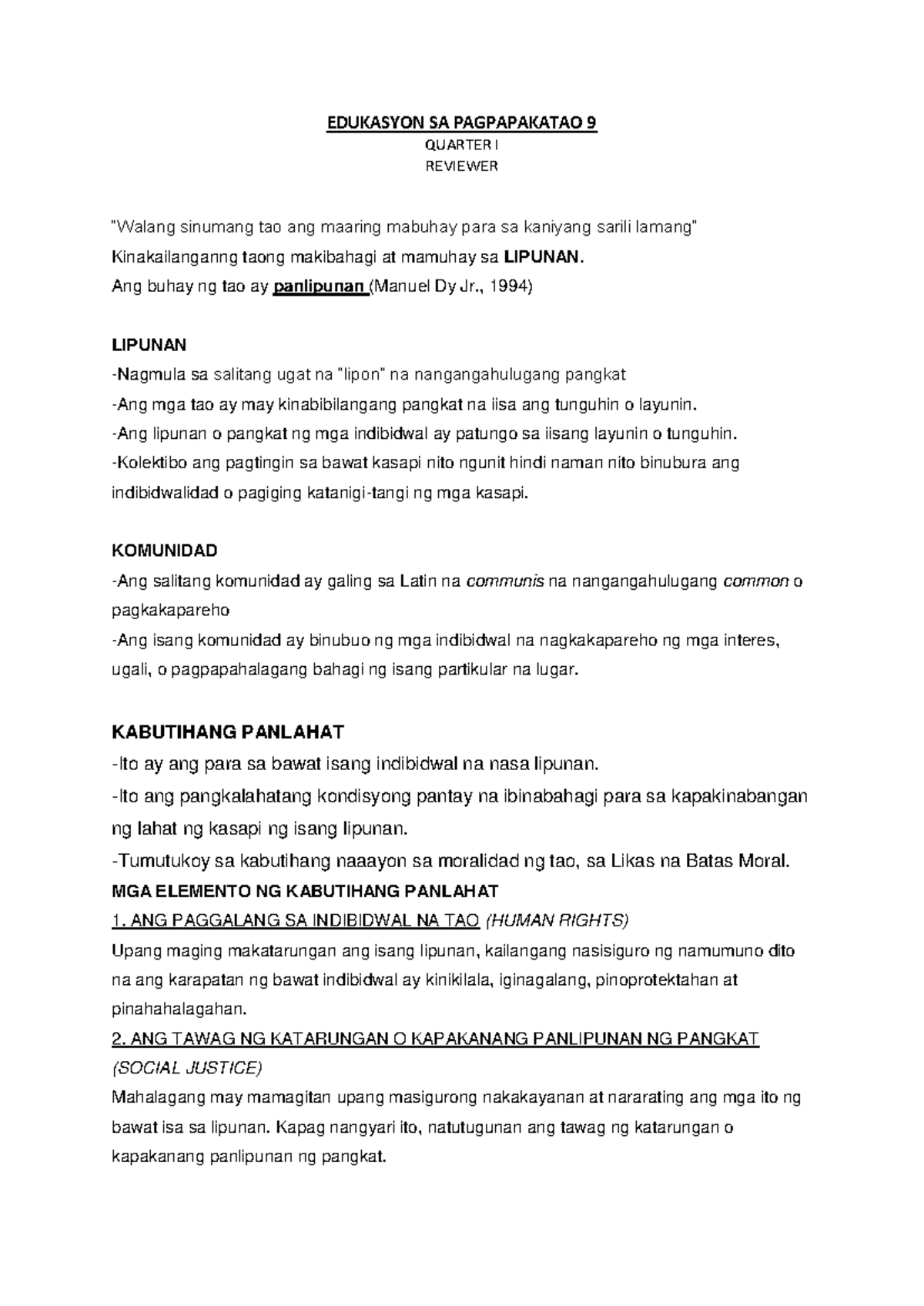 Esp 9 4TH quarter buong module - IKAAPAT NA MARKAHAN Modyul 1: MGA ...