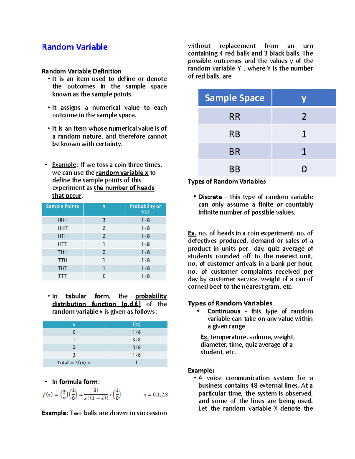 Random Variable (EDA) - Engineer Data Analysis - Random Variable Random Variable Definition - It ...