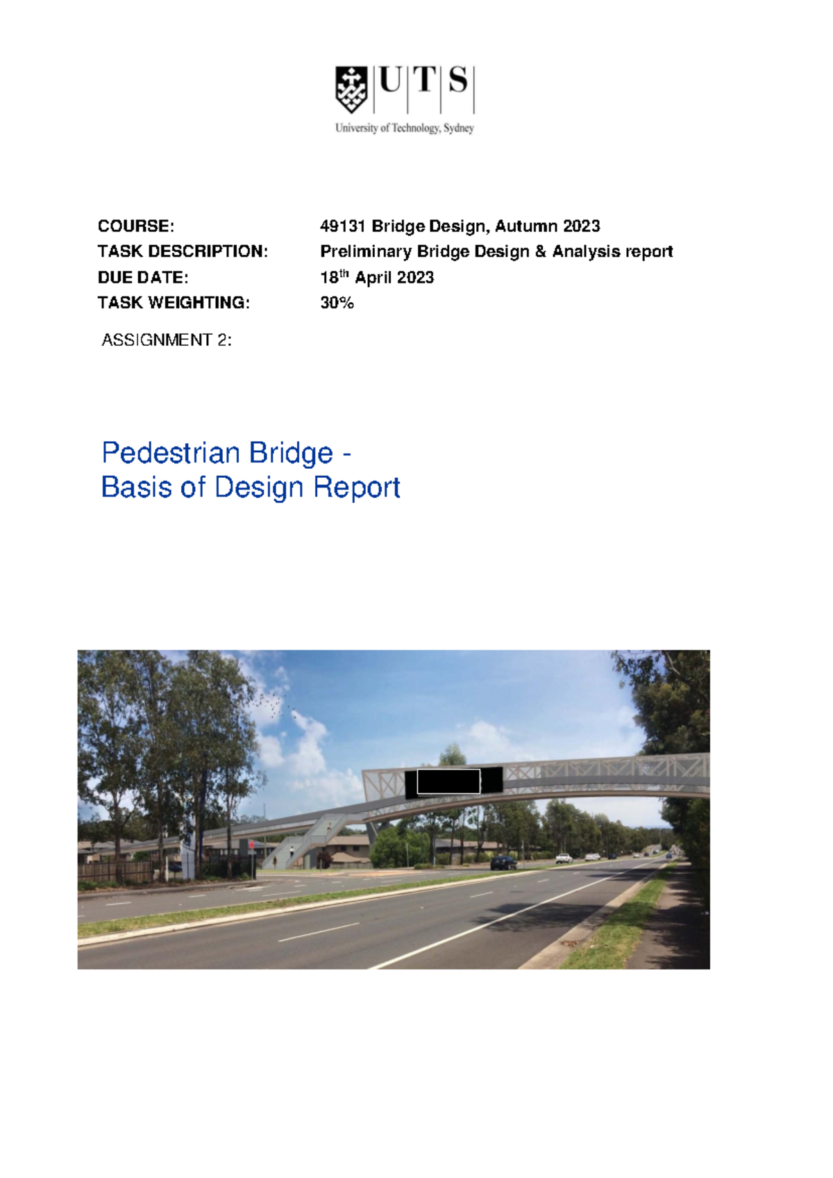 49131 Pedestrian Bridge Design Report - Assignment 2 Autumn 2023 - Studocu