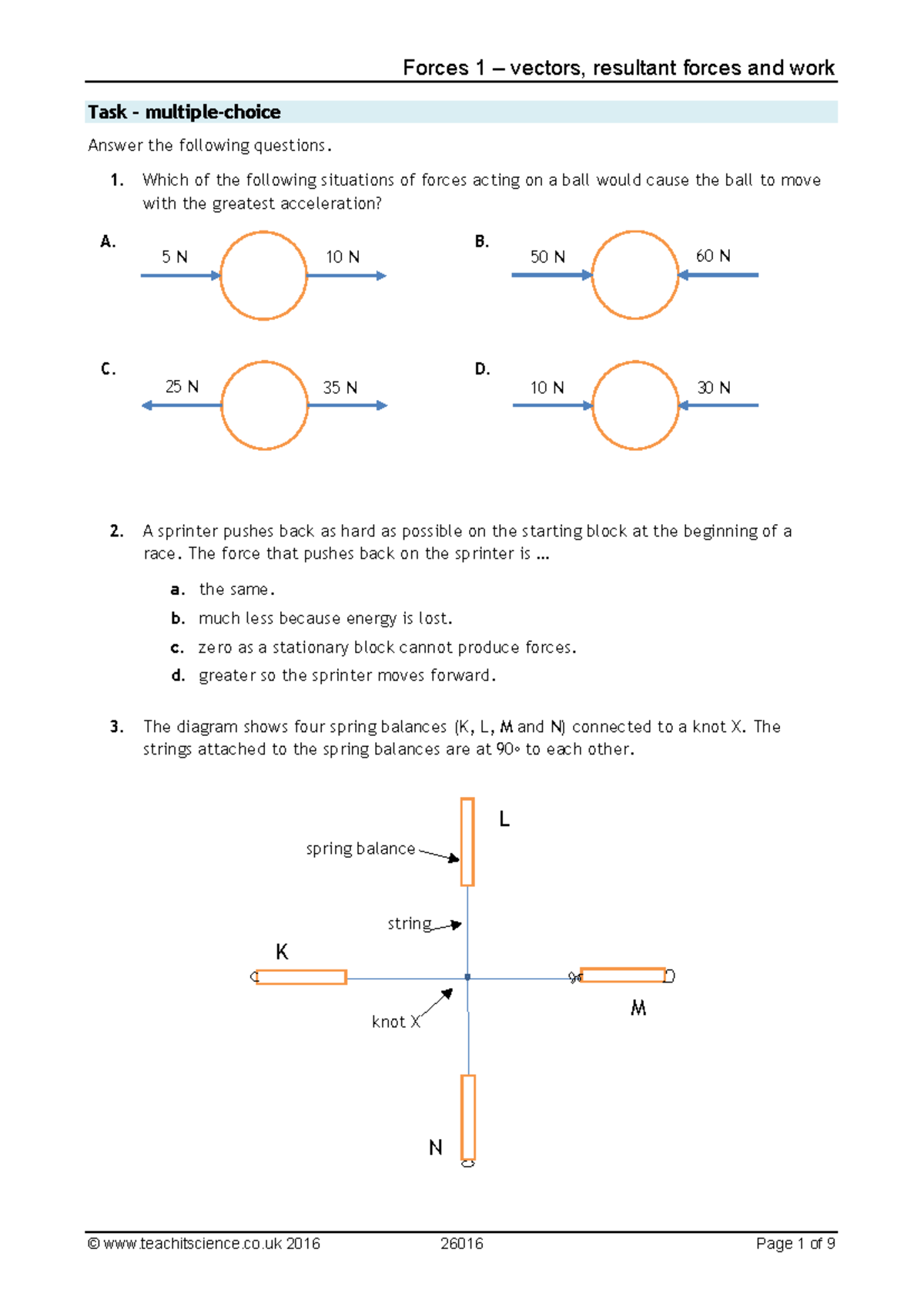 Forces 1: Vectors, Resultant Forces, and Work - Task Answers 26016 - Studocu