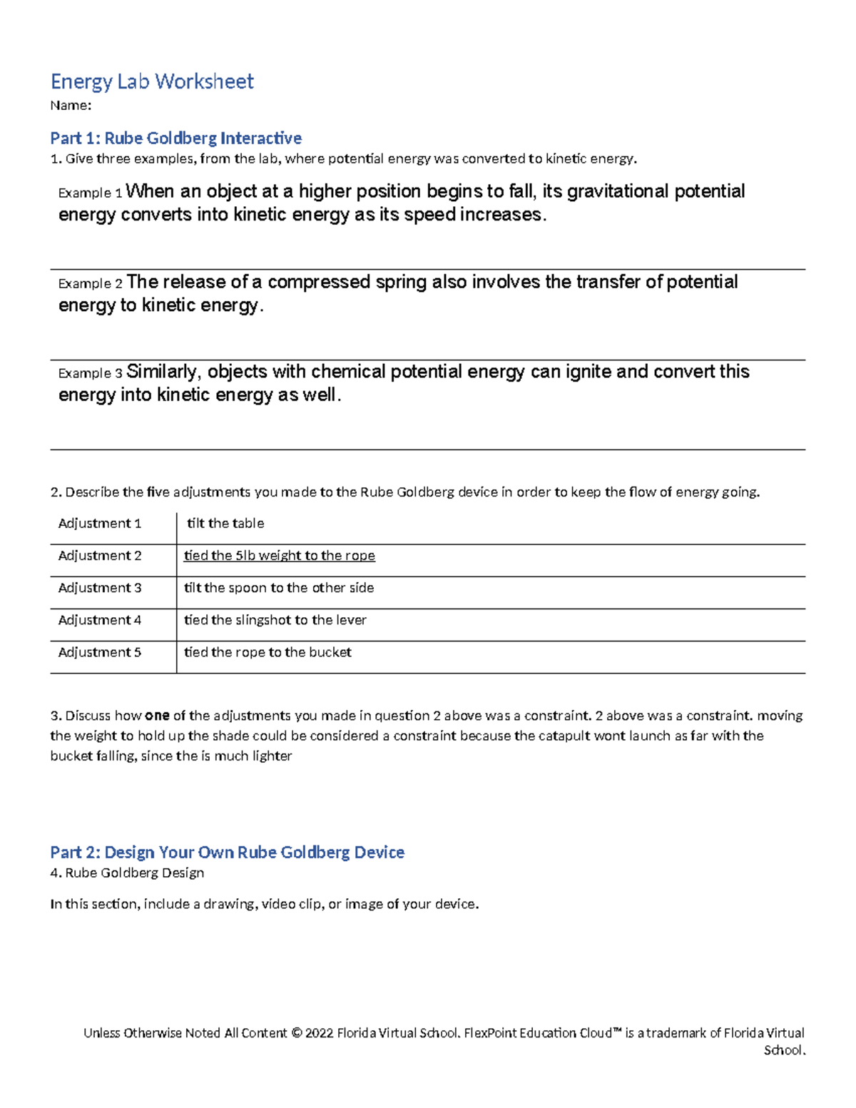 02 01 energy worksheet (1) - Energy Lab Worksheet Name: Part 1: Rube ...