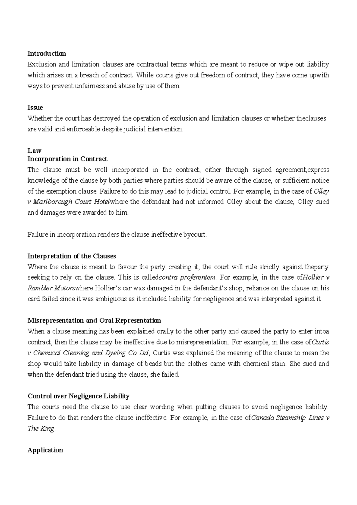 Judicial Control of Exclusion & Limitation Clauses - 2 - Studocu