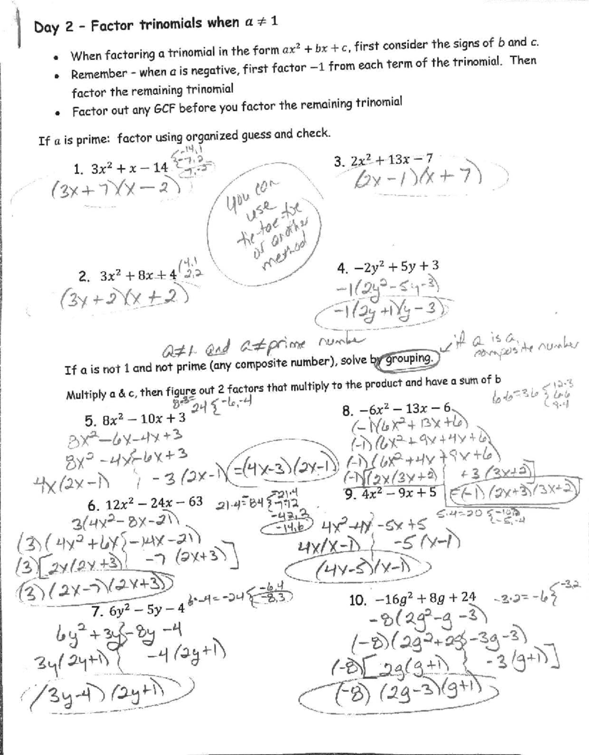Day 2 - Factoring Trinomials When a ≠ 1 - Studocu