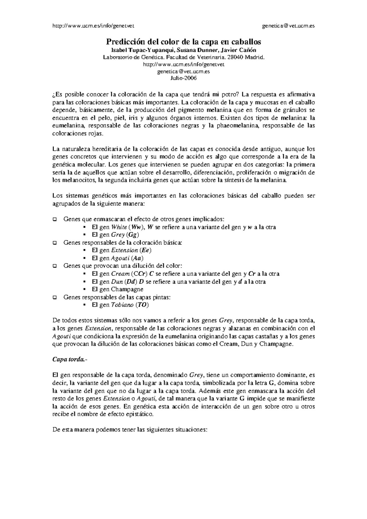 Predicción de Color de Capa en Caballos: Genética Equina (GEN-101 ...