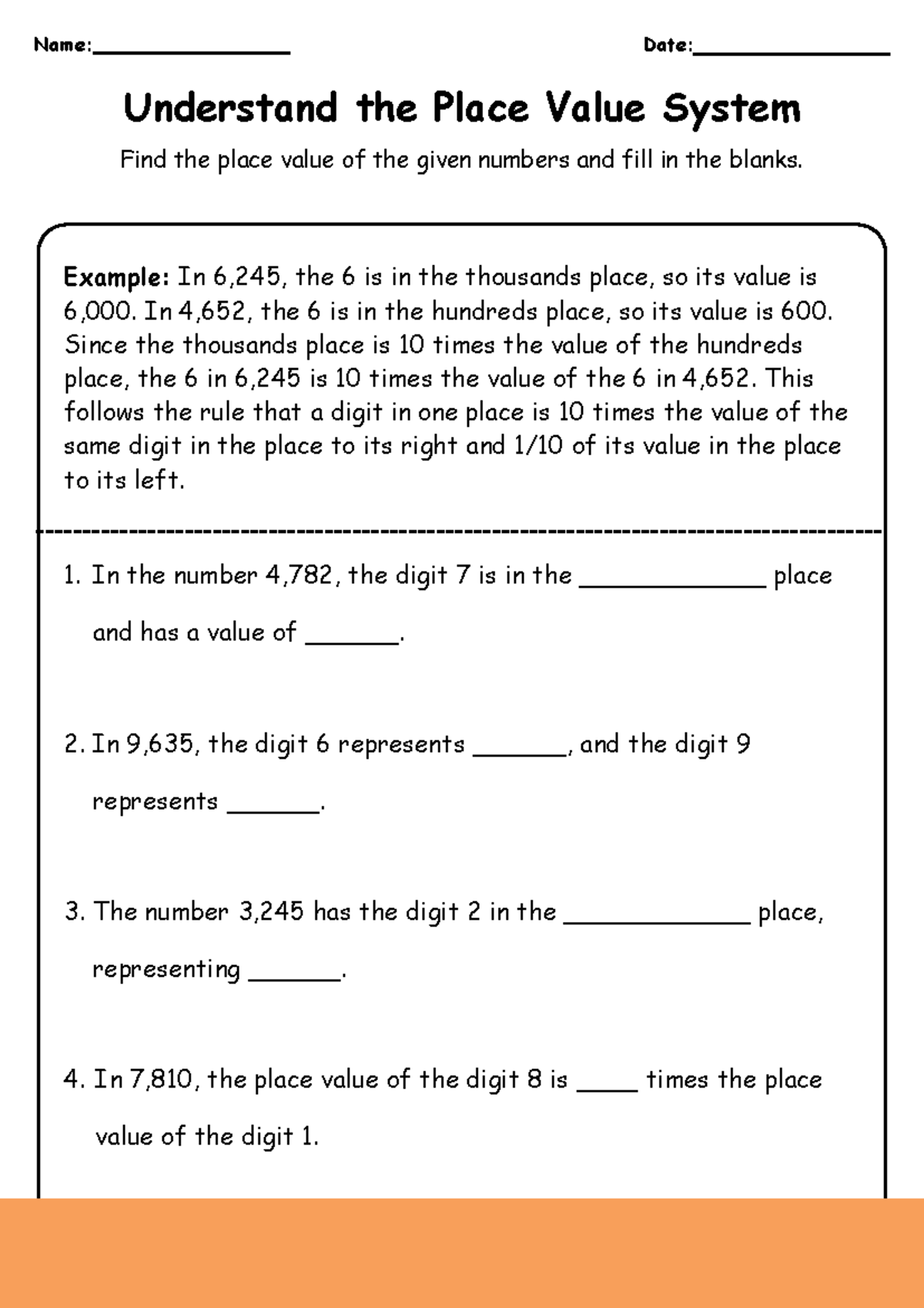 Place Value Understanding - 5th Grade Worksheet - Name: Date ...