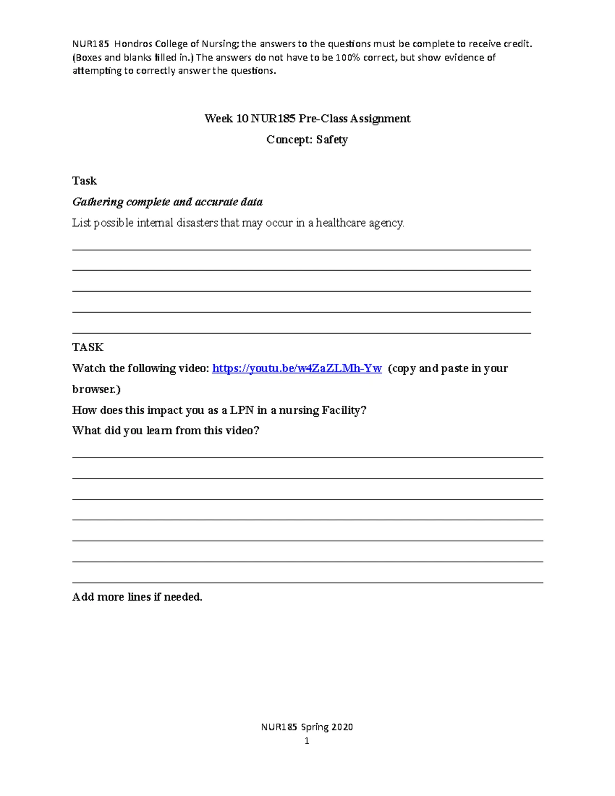 NUR 195 Week 2 Pre-Class Assignment 2020-revised - N195 Week 2 - Pre ...