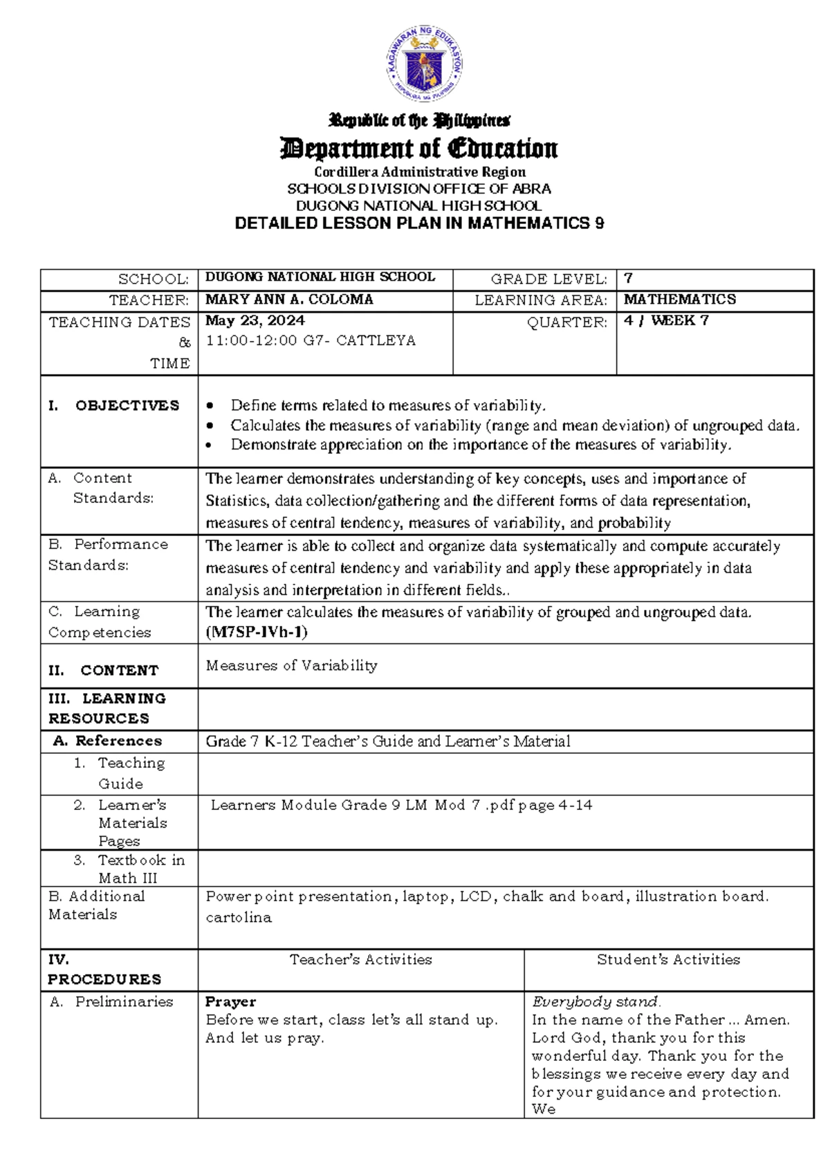 Grade 3 ENGLISH - Q1 W3 Lesson Exemplar for MATATAG Curriculum - Studocu