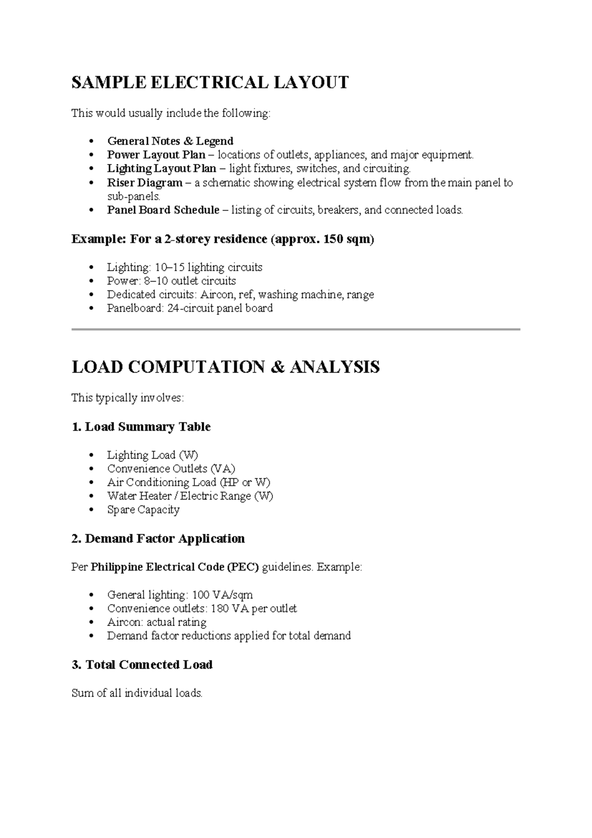 Sample Electrical Design Layout and Load Computation Analysis FEEs ...