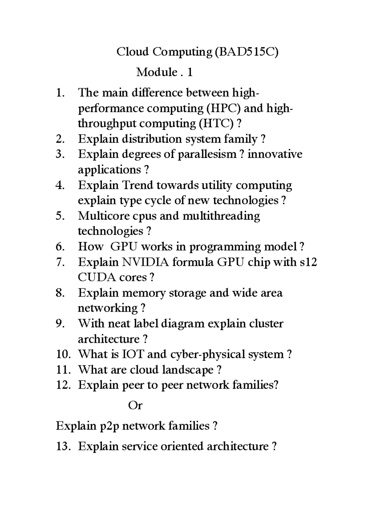Question Bank - Cloud Computing (BAD515C): Key Concepts & Queries - Studocu