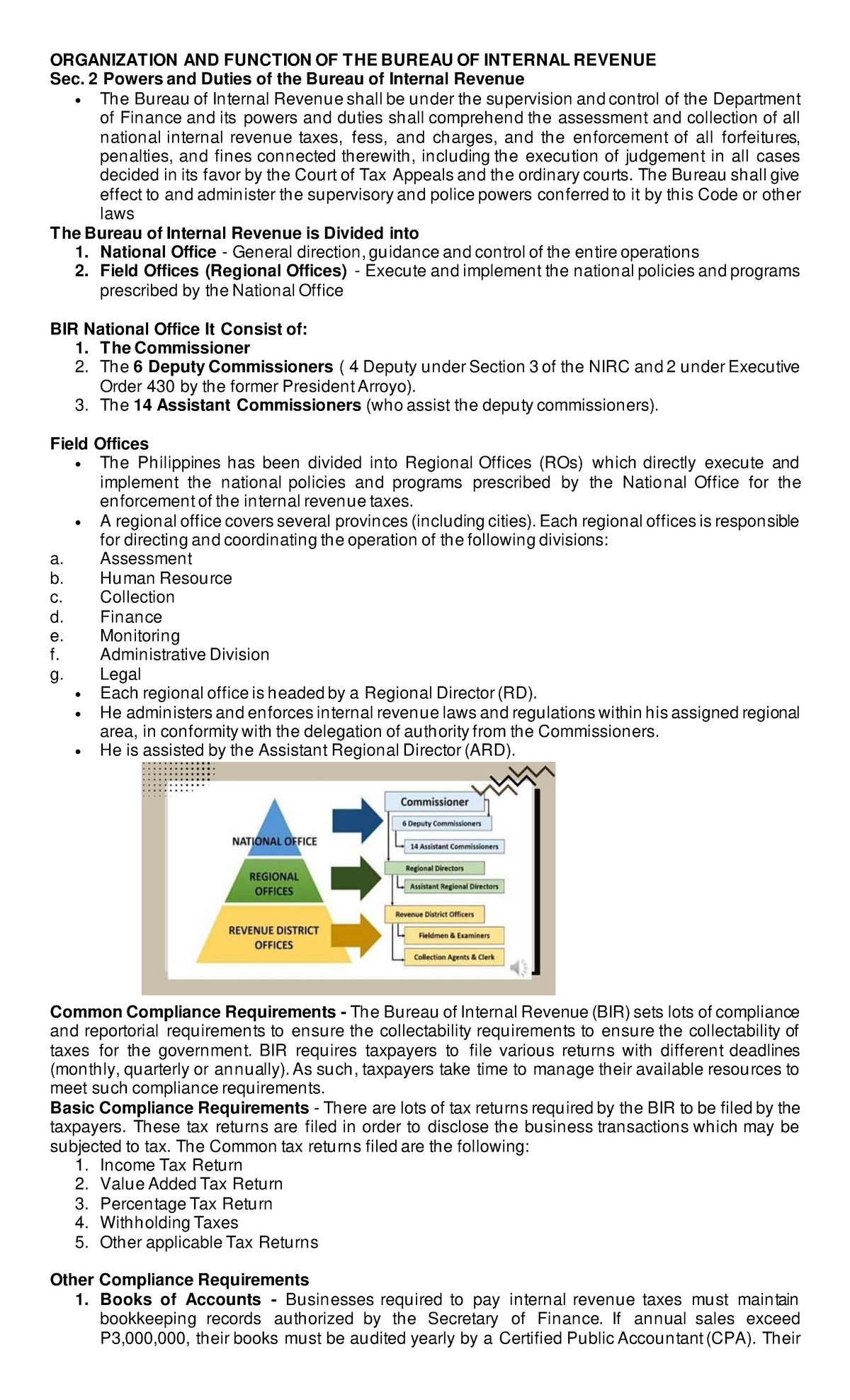 Organization AND Function OF THE Bureau OF Internal Revenue ...