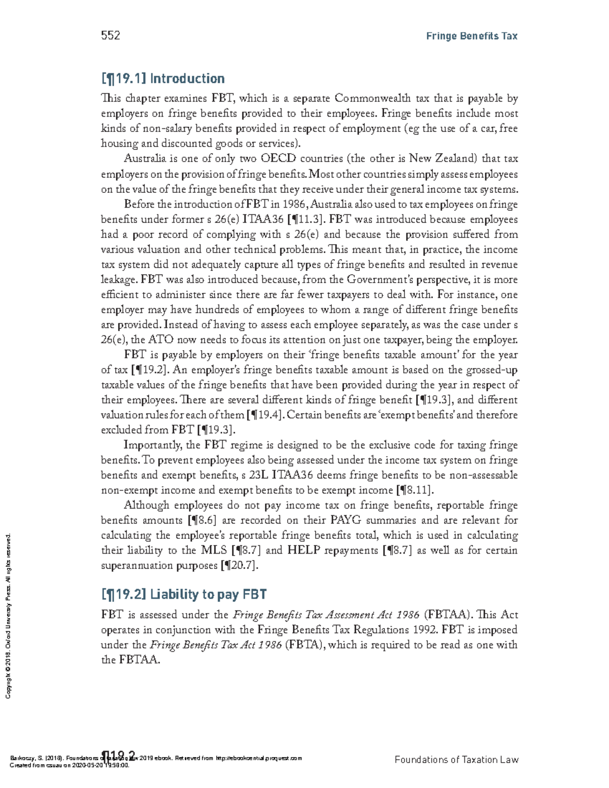 FBT - Chapter Summary: Key Concepts in Foundations of Taxation Law ...