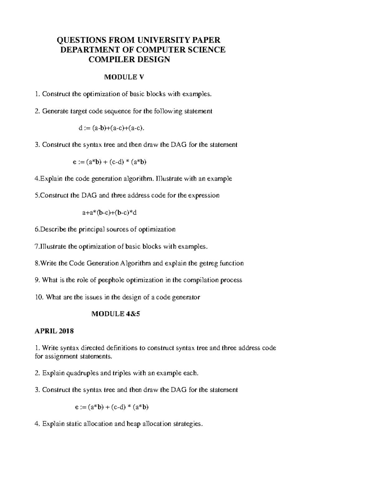 Compiler design ktu module 5 - QUESTIONS FROM UNIVERSITY PAPER ...
