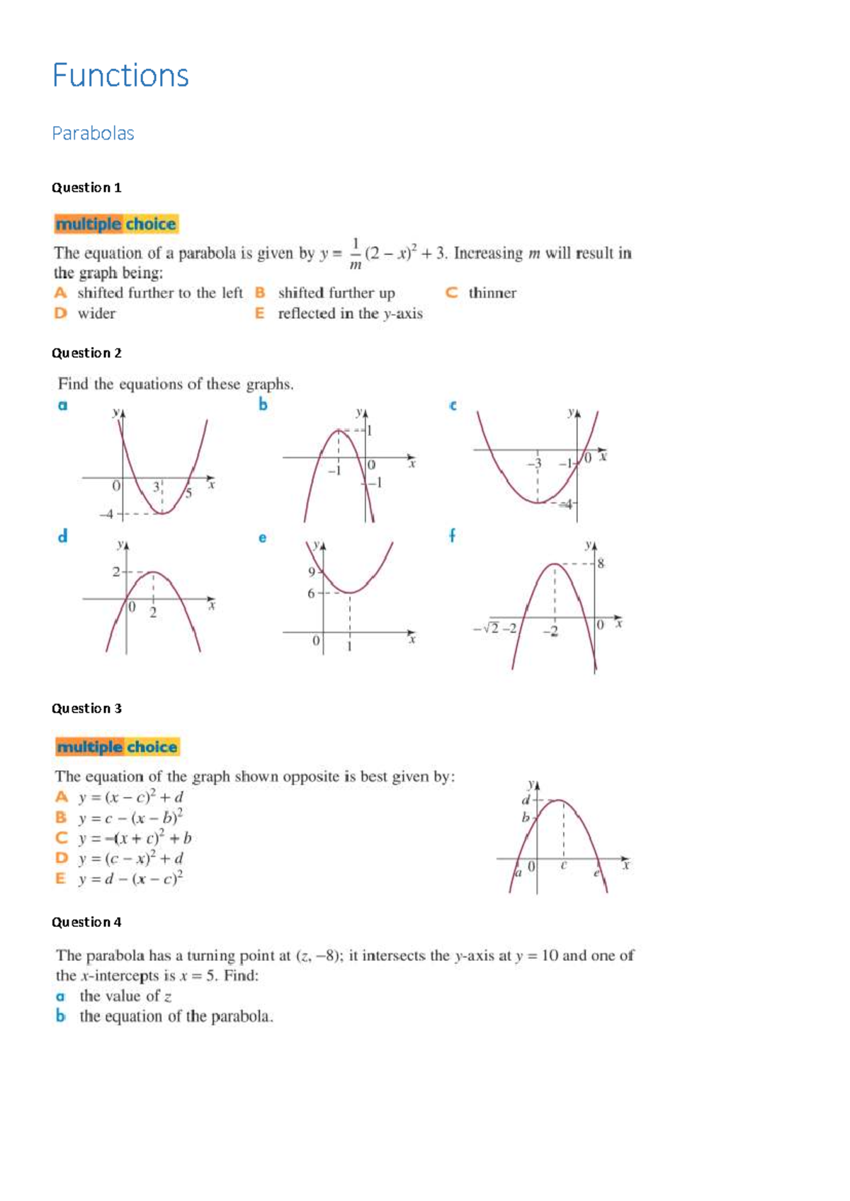 Functions: Parabolas, Hyperbolas, Circles, and Square Roots - Studocu