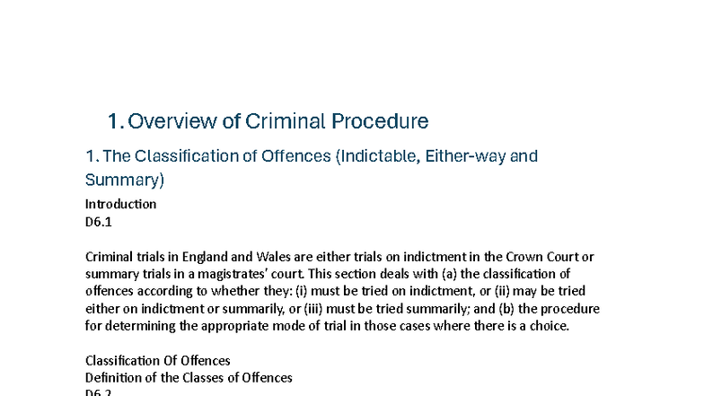 Criminal Procedure Overview: Classification of Offences and Court ...