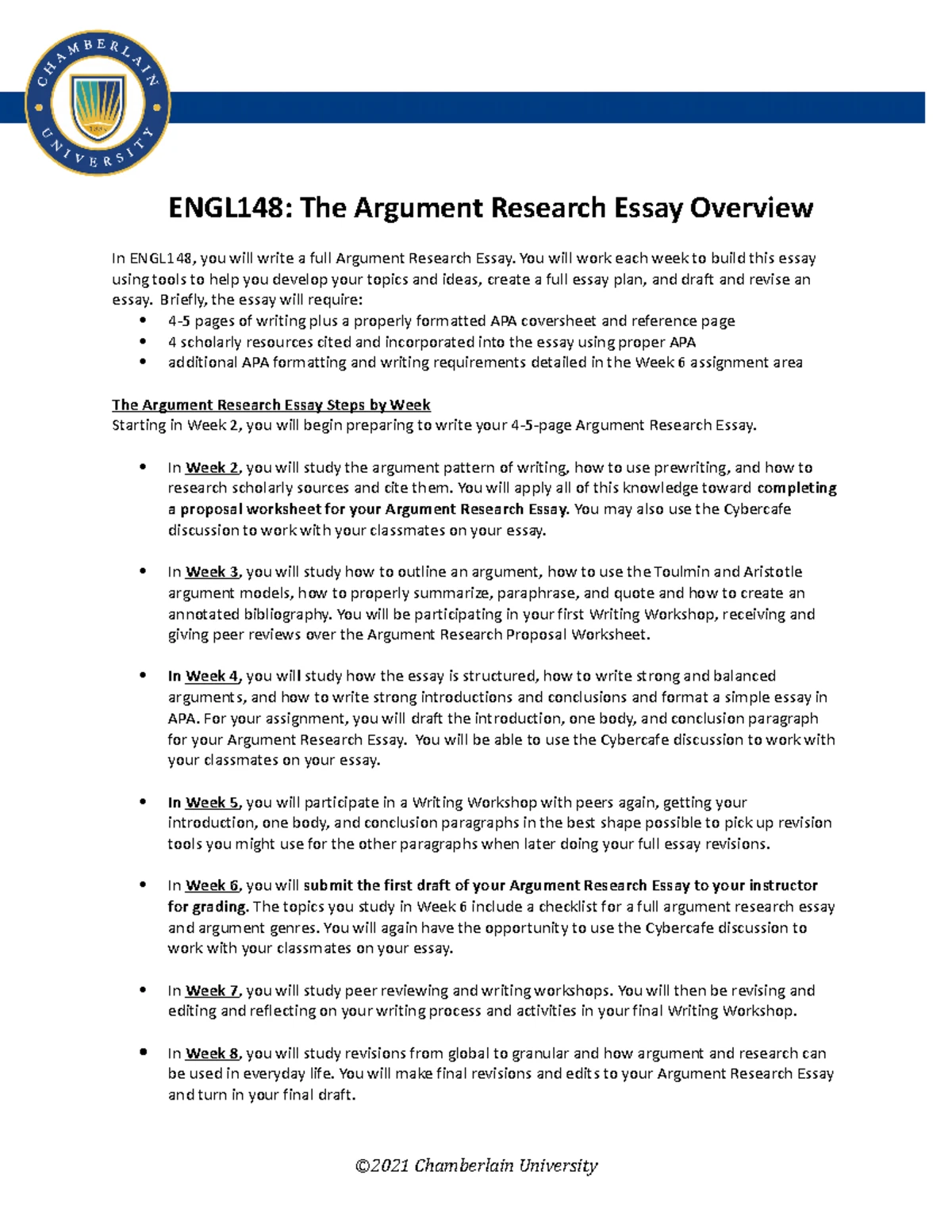 ENGL148 Week 2 Argument Research Essay Proposal Guidelines and Template ...