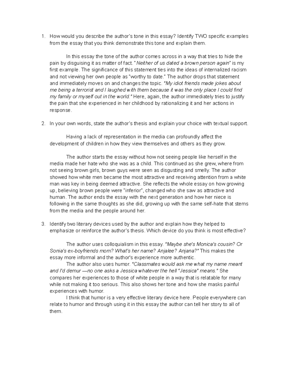 ENG3U - U1 T3 - Essay Analysis: Tone, Thesis, and Literary Devices ...